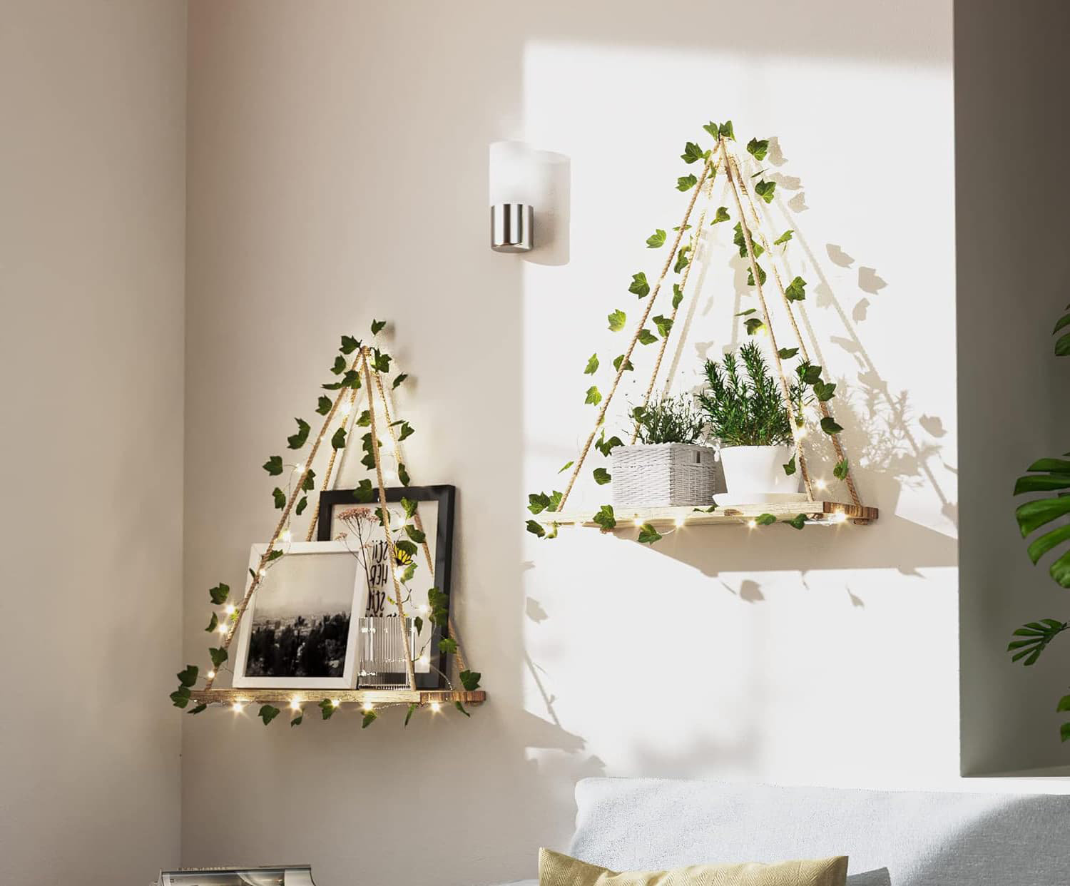 Longshore Tides Macrame Shelf with Artificial Ivy LED-Strip - 2-Pack ...