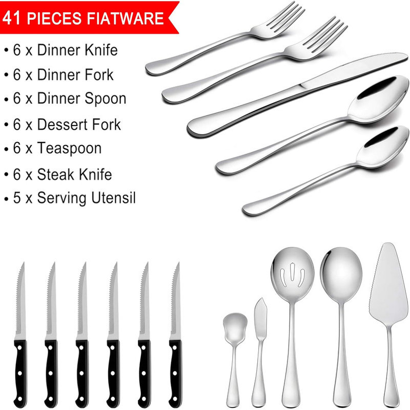 Lark Manor™ 41-Piece Silverware Set with Steak Knives and Serving ...