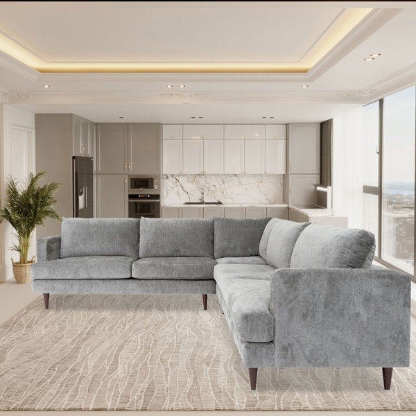 Everly Quinn Aijha Modern Silver L Shaped Sectional Sofas Couches for ...