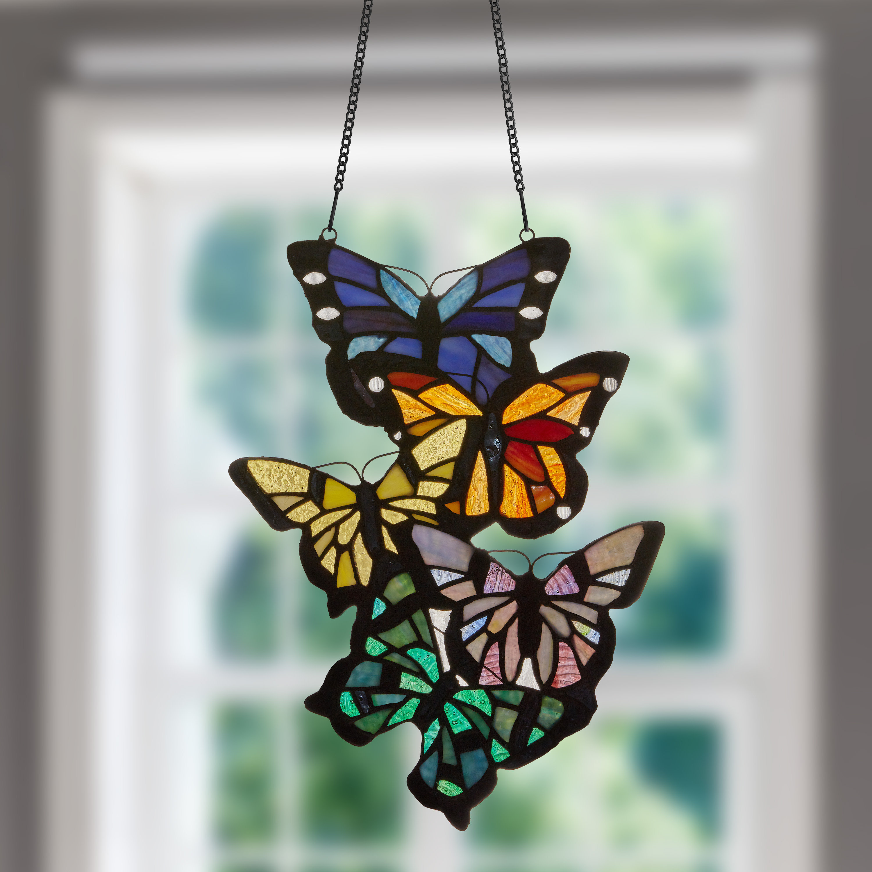 August Grove® 13.25"H Butterfly Cluster Stained Glass Window Panel ...