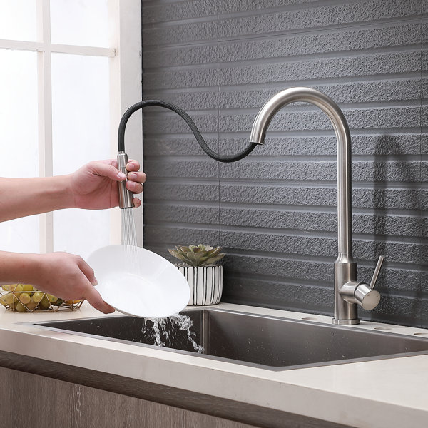 Hotis Brushed Nickel Pull Down Single Handle Sprayer Kitchen Sink ...