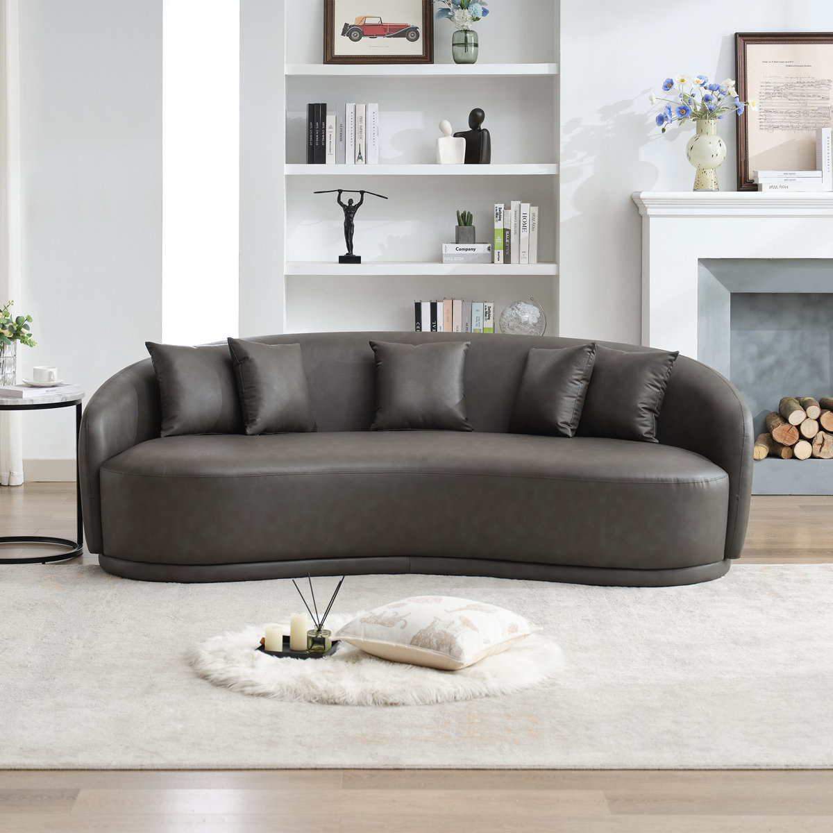 Orren Ellis 91'' Faux Leather Gray Curved Sofa & Reviews | Wayfair