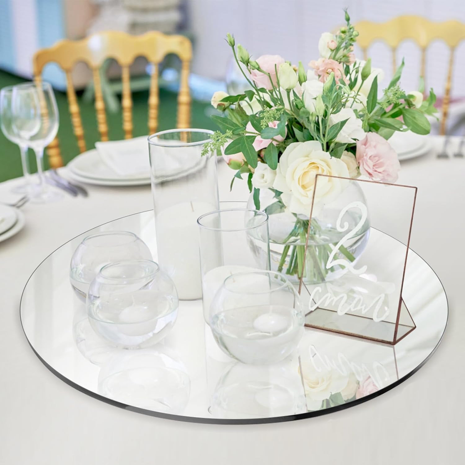 Ebern Designs 12-pack Round Mirror Plates Centerpiece Trays | Wayfair