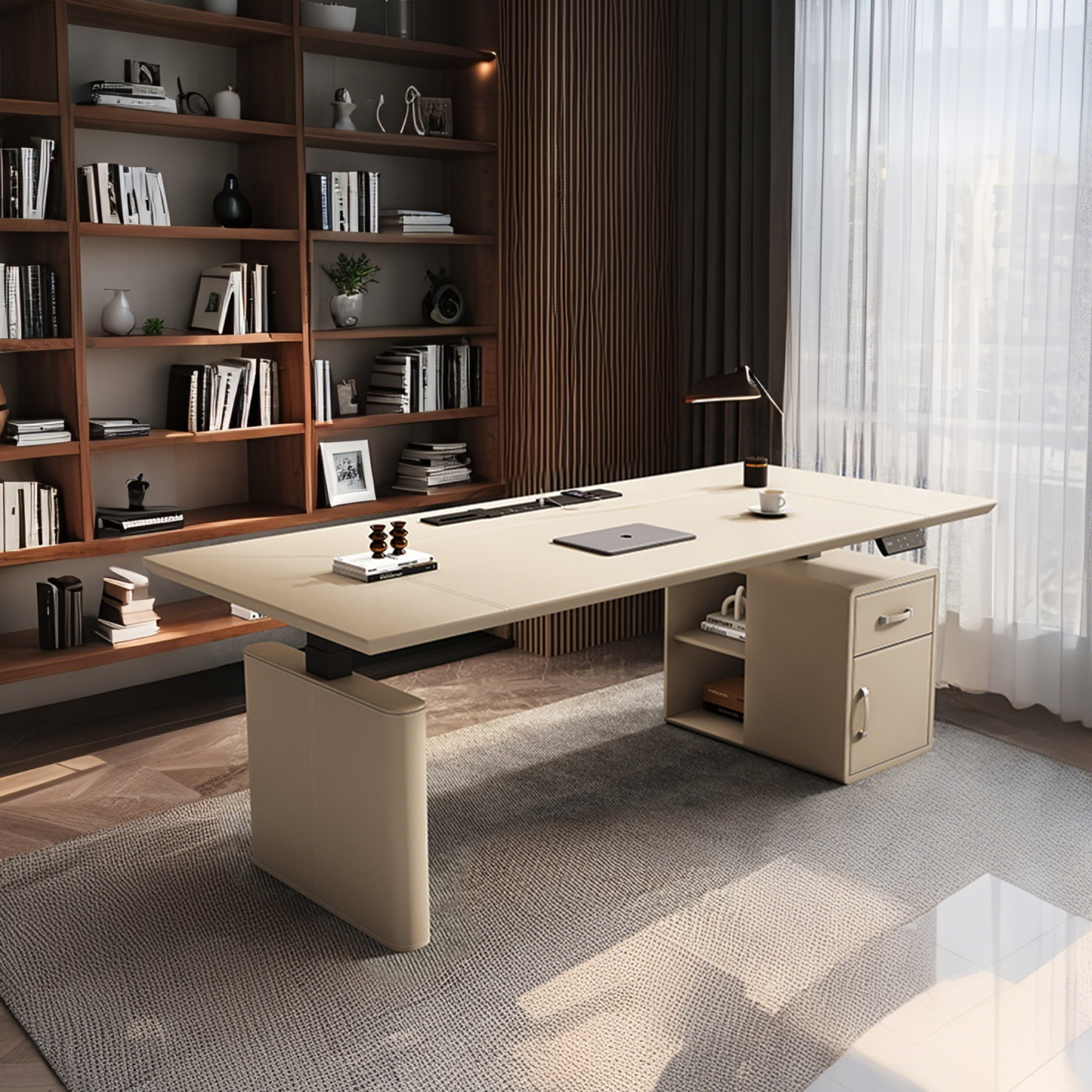 Orren Ellis Italian Minimalist Cream-Coloured Standing Desk, Dual-Motor ...