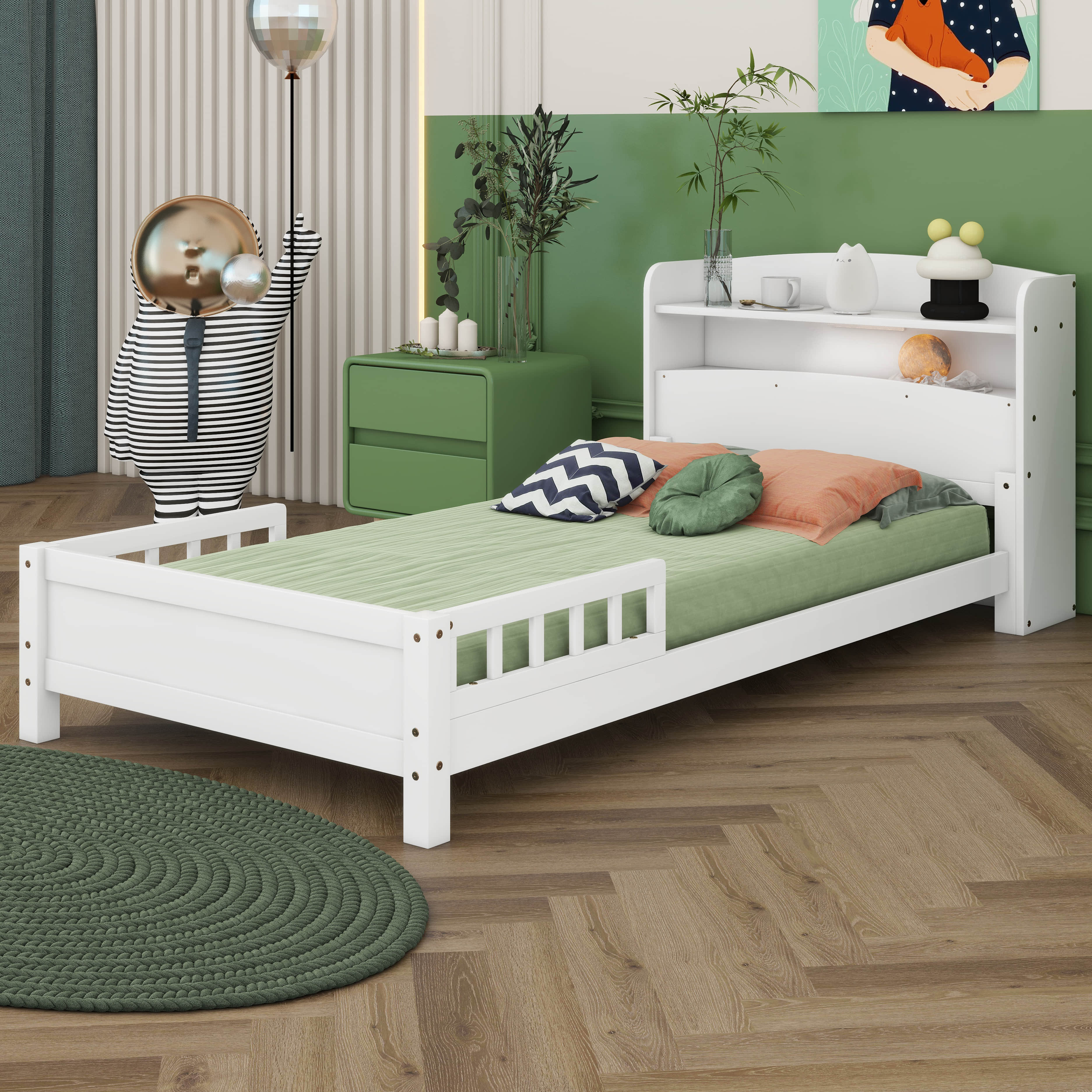 Ophelia & Co. Twin Size Platform Bed With Bookcase Headboard And LED ...
