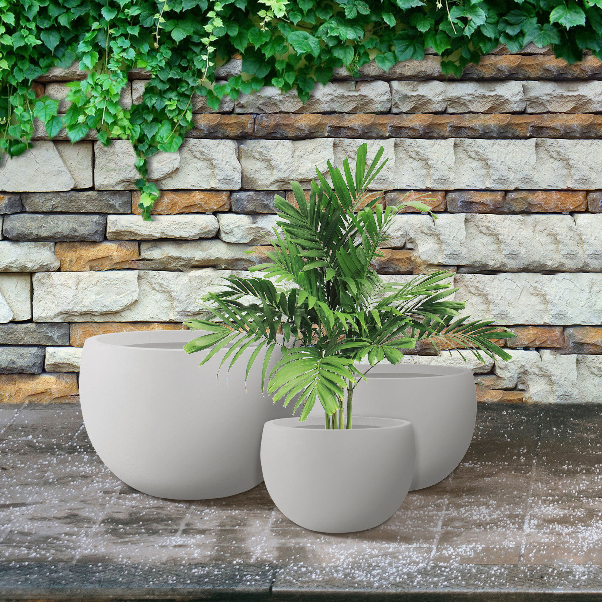 Latitude Run® Kante 3 Piece Lightweight Concrete Outdoor Round Planter ...