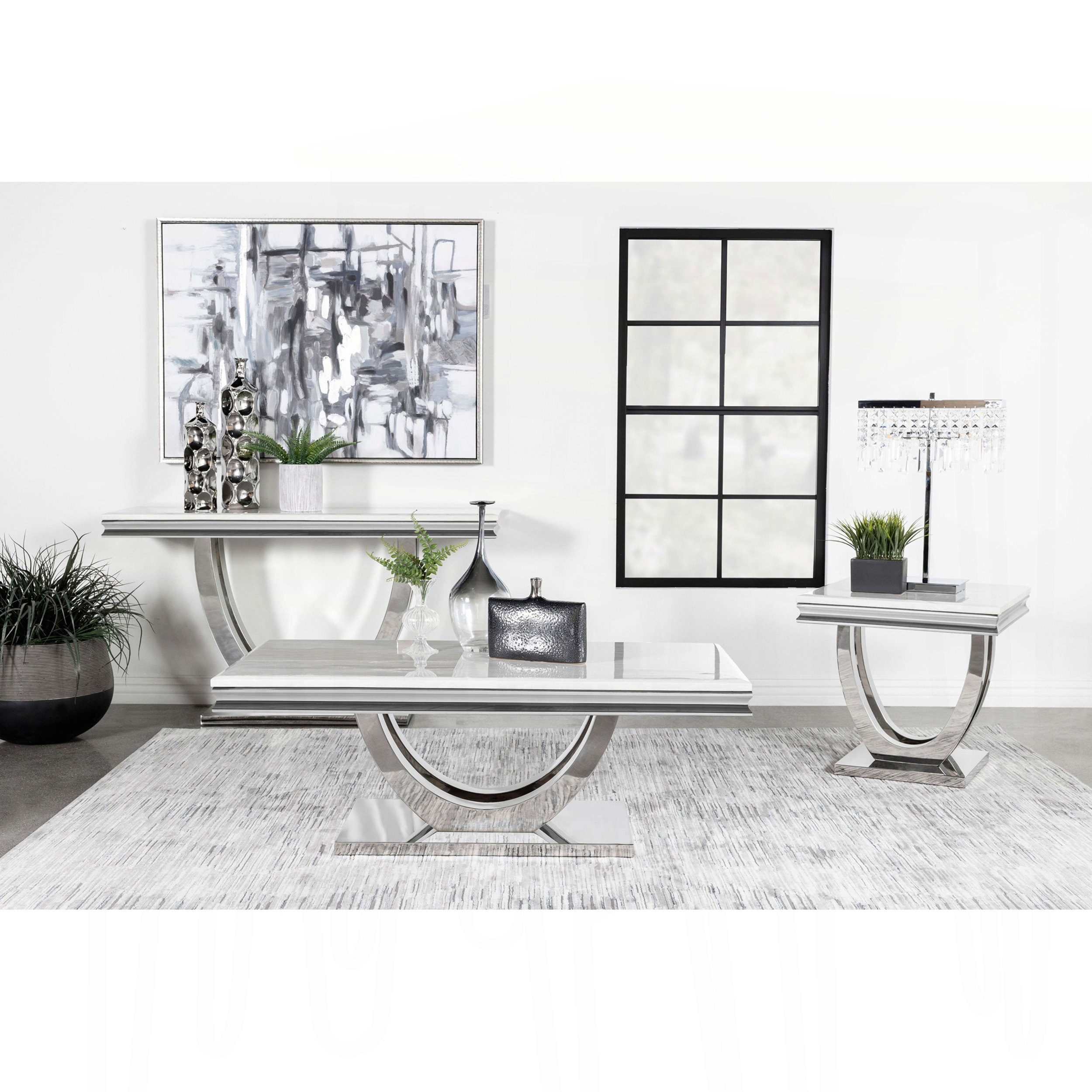 Orren Ellis Durante White and Chrome U-Shaped Base Square End Table ...