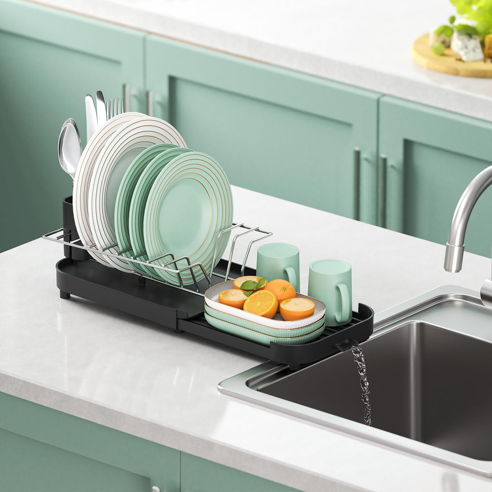 ZINOGI Expandable Compact Dish Drying Rack with Drainboard and Cutlery ...