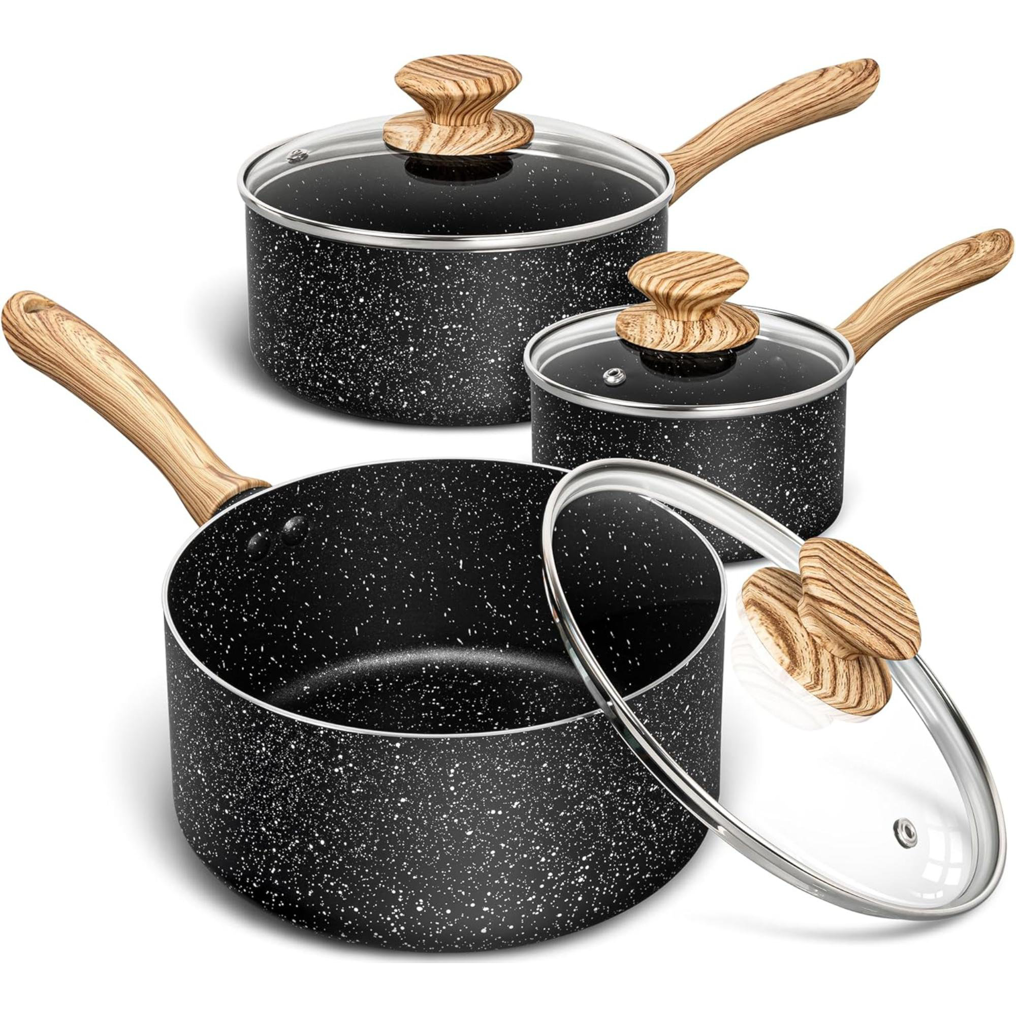 Textiles Hub Saucepan Set Nonstick Sauce Pans With Granite Coatings ...