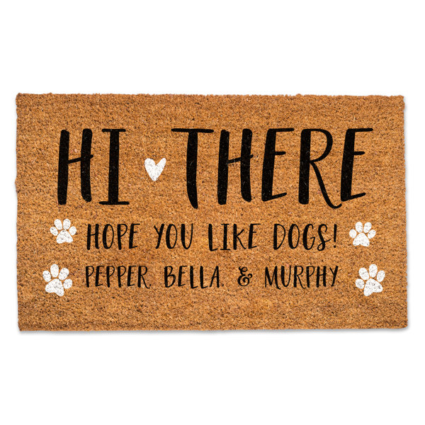 Trinx Haylynn Hi There Hope You Like Dogs 30" x 18" Outdoor Door Mat ...