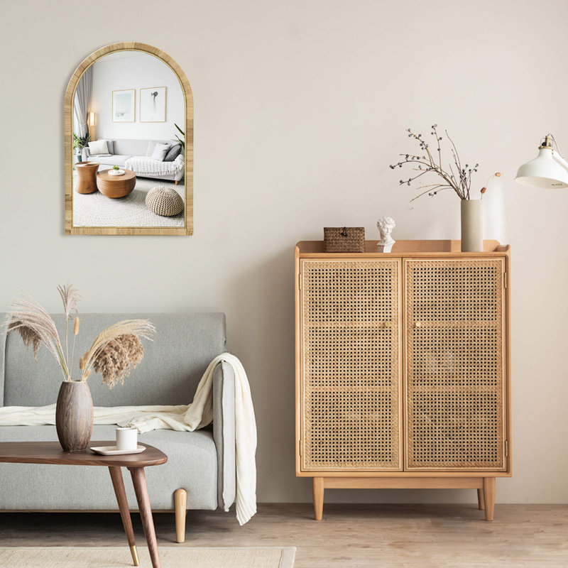 Bayou Breeze 16"×24" Handmade Rattan Framed Wall Mirror, Rustic ...