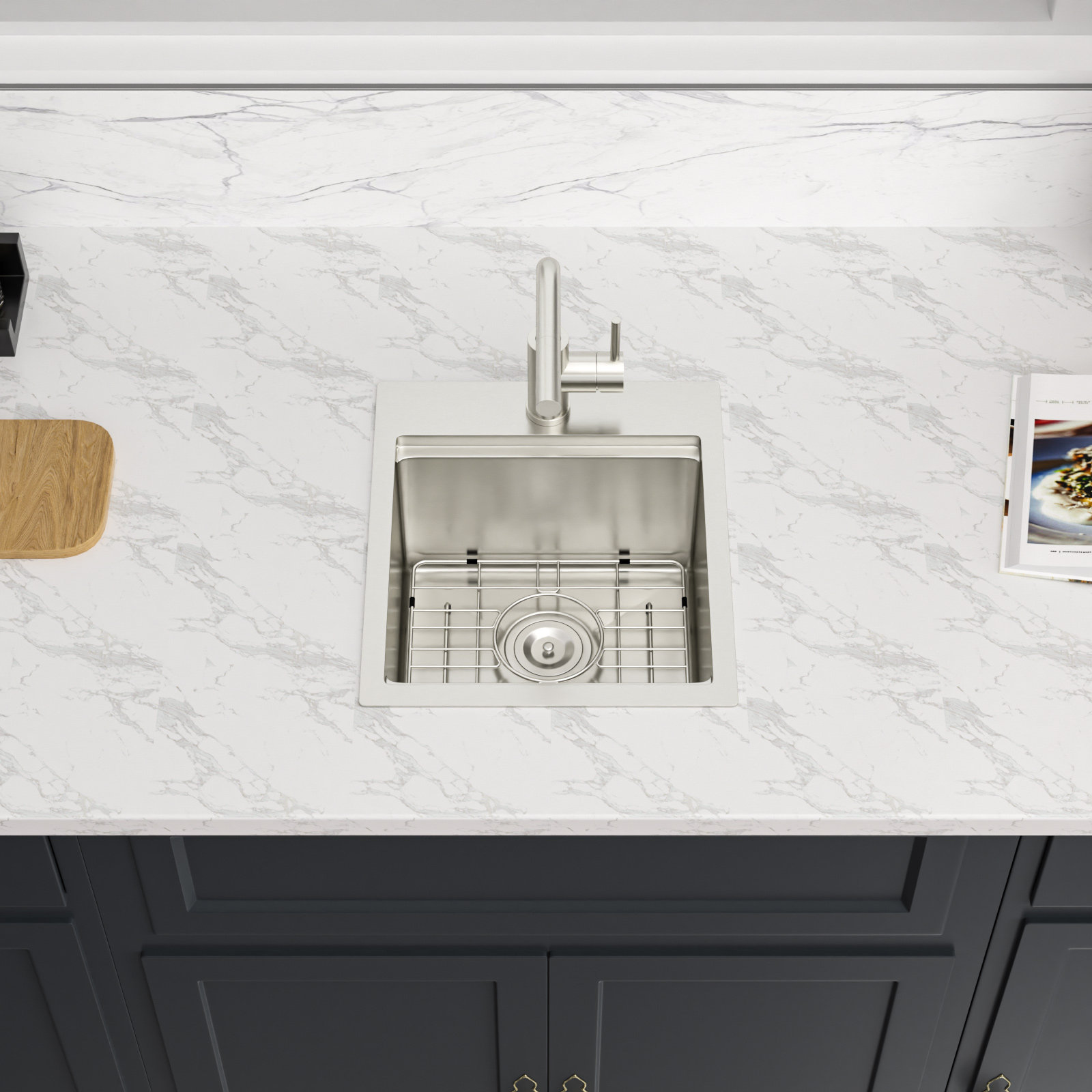 Kichae 17"L x 15''W Drop-In Kitchen Sink with Faucet, Stainless Steel ...
