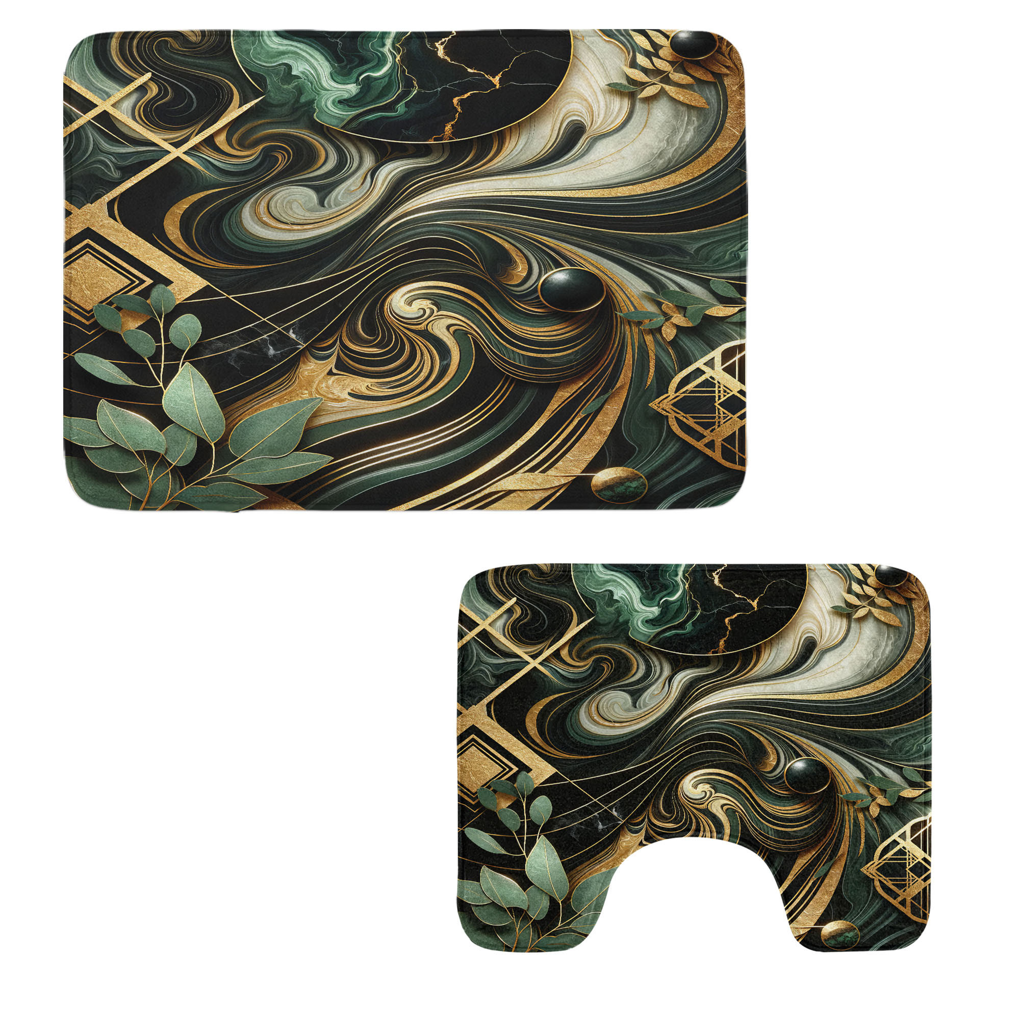 East Urban Home Marble Print Bathroom Rug Set 2 Pieces Rectangle ...