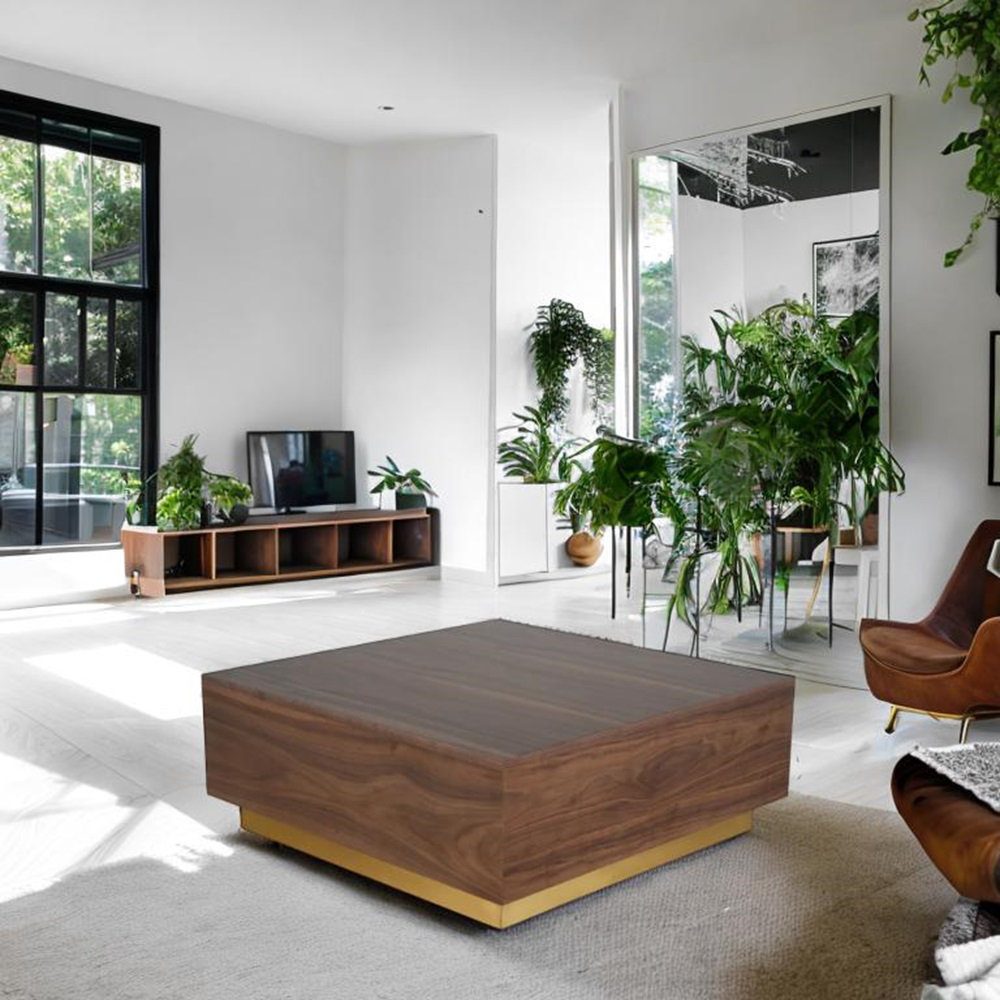 Loon Peak® Jonases Coffee Table Walnut Top With Brushed Gold Base | Wayfair