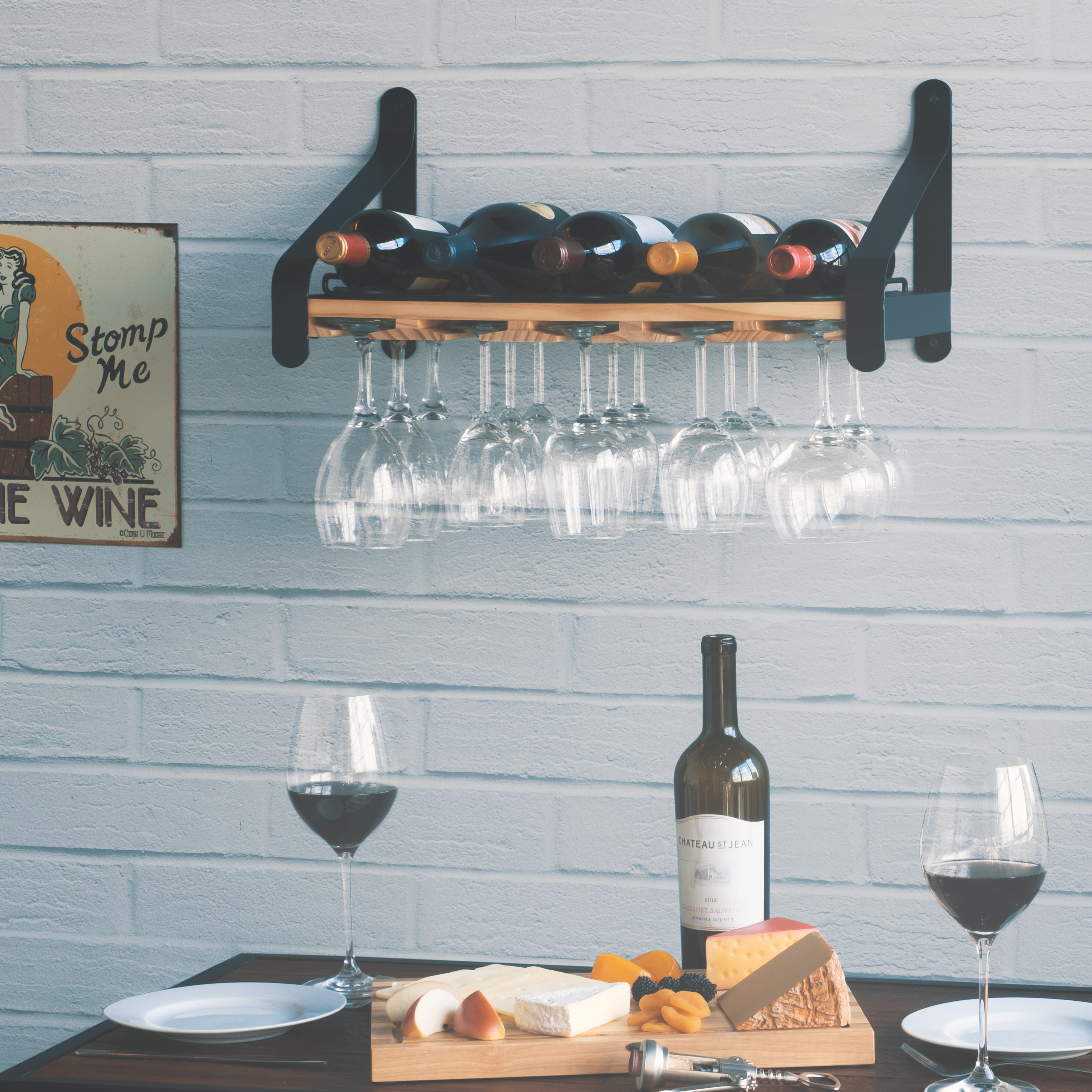 Union Rustic Stowe 5 Bottle Solid Wood Wall Mounted Wine & Glass Rack ...