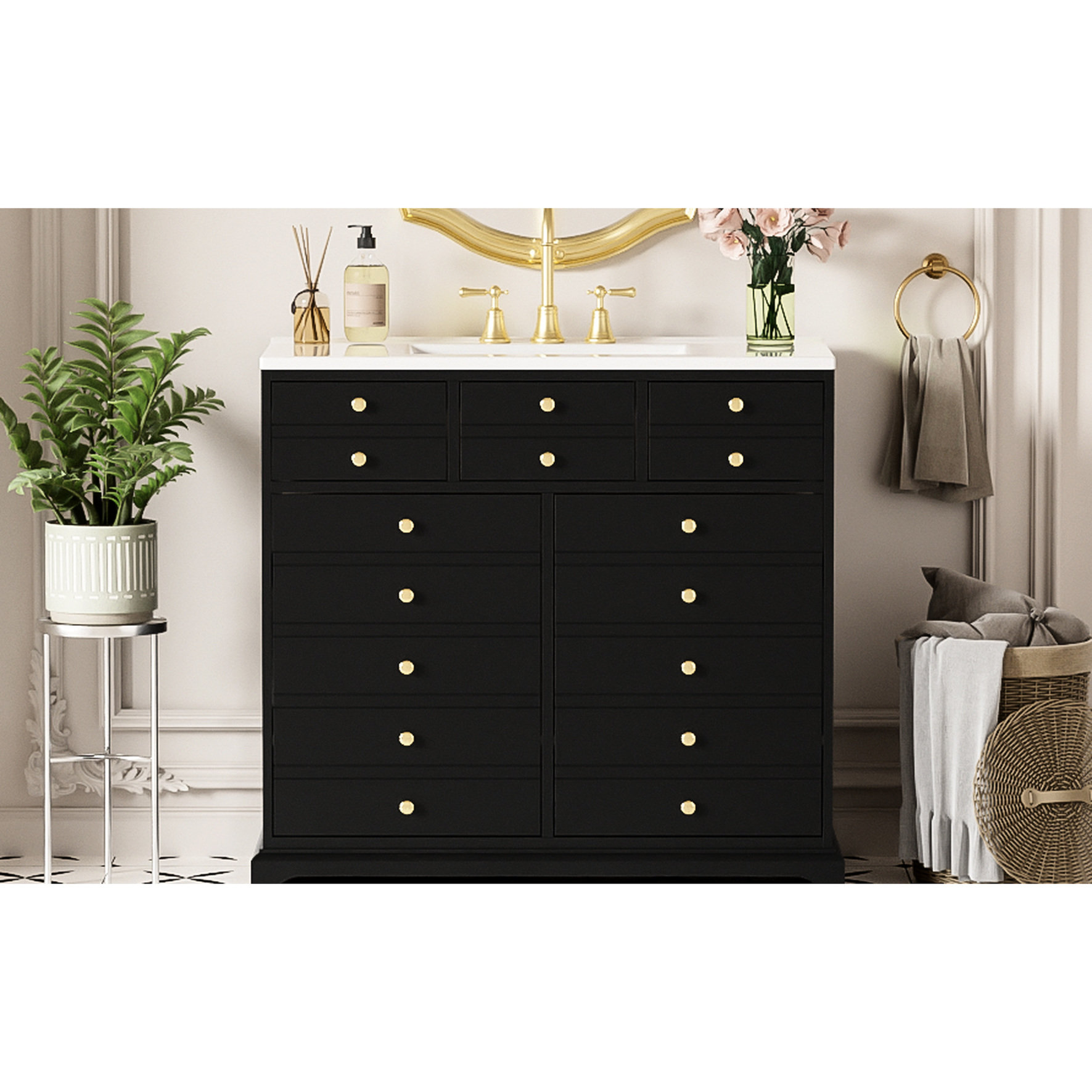 Ebern Designs 36'' Bathroom Vanity With Ceramic Basin - Solid Wood ...