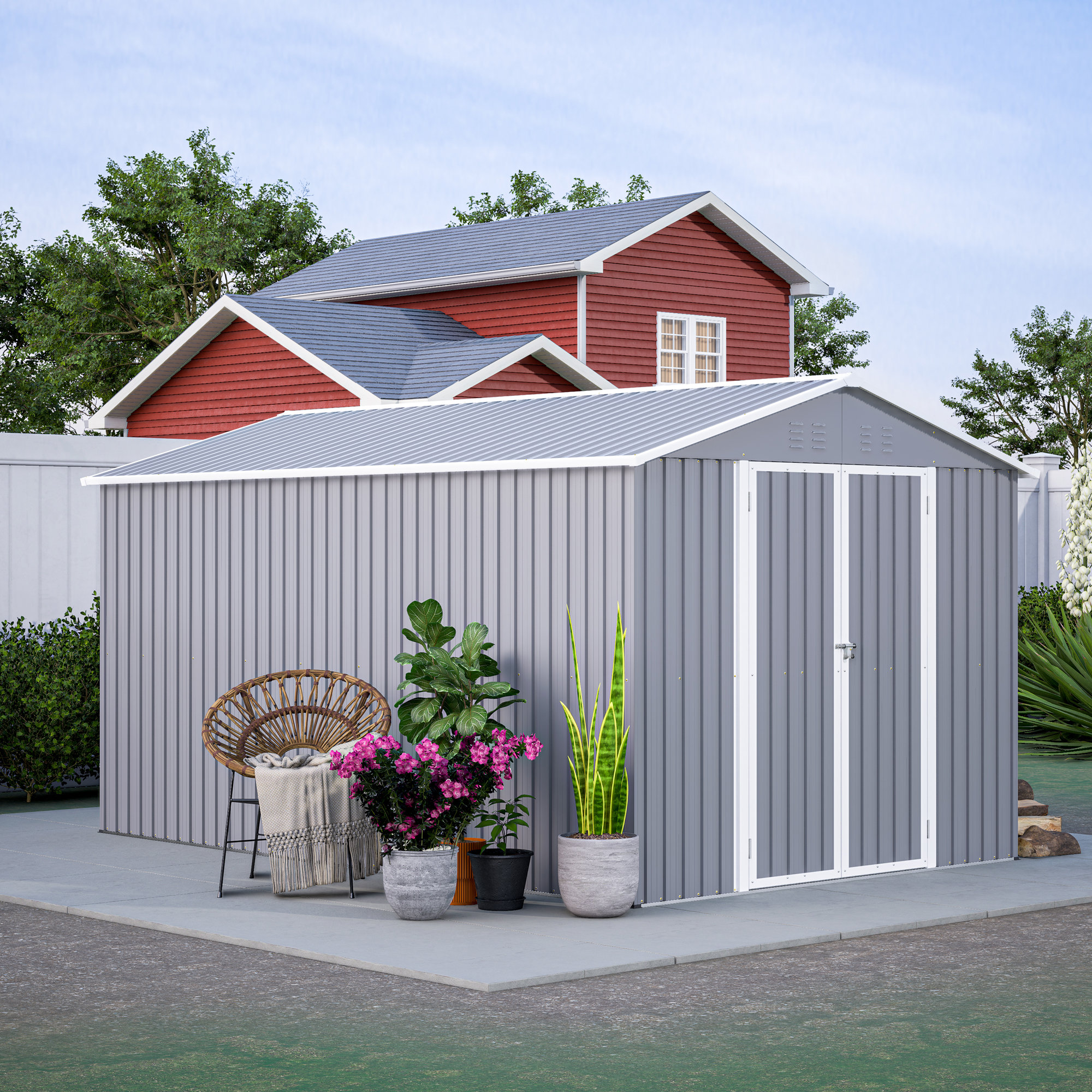 Thanaddo 8 ft. W x 12 ft. D Outdoor Metal Storage Shed Foundation Kit ...