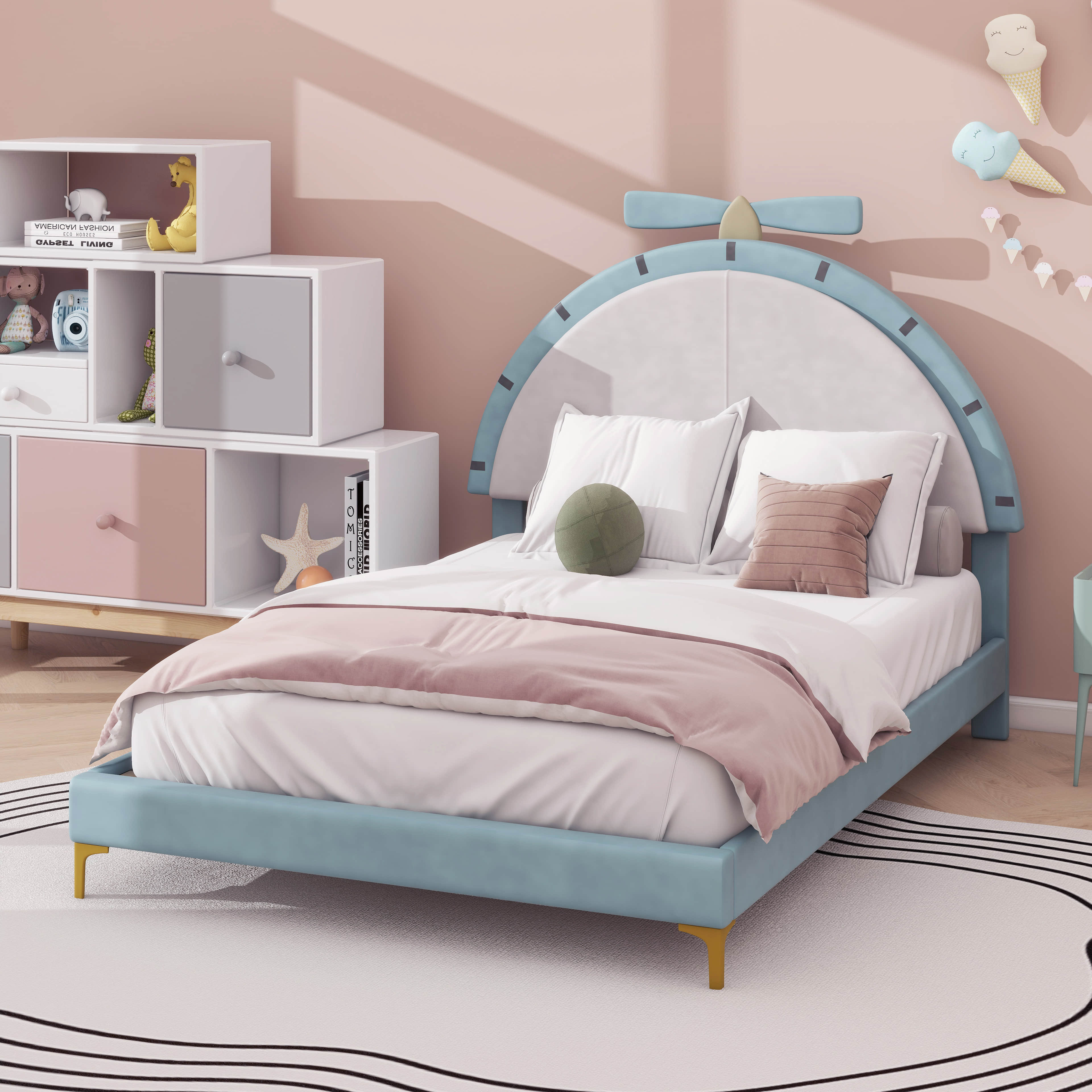 Mercer41 Full Size Upholstered Platform Bed With Alarm Clock Shaped ...