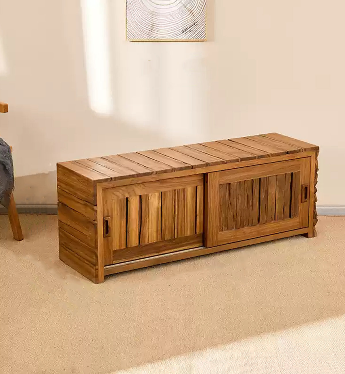 Millwood Pines Rustic Solid Wood Handcrafted Slatted Shoe Storage Bench ...
