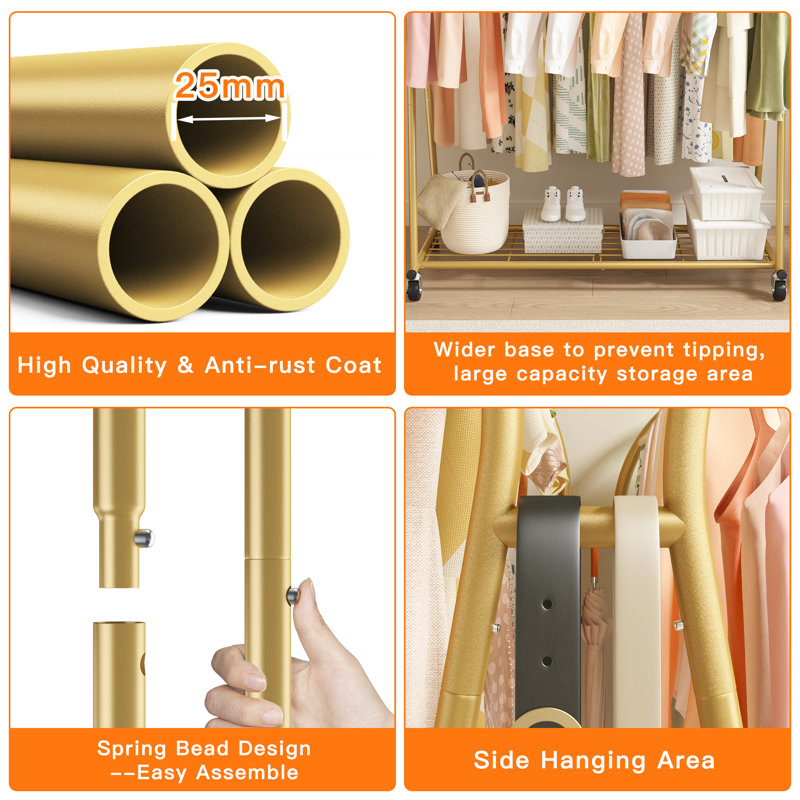 Rebrilliant Madelein Rolling Clothes Racks, Heavy Duty Garment Rack ...