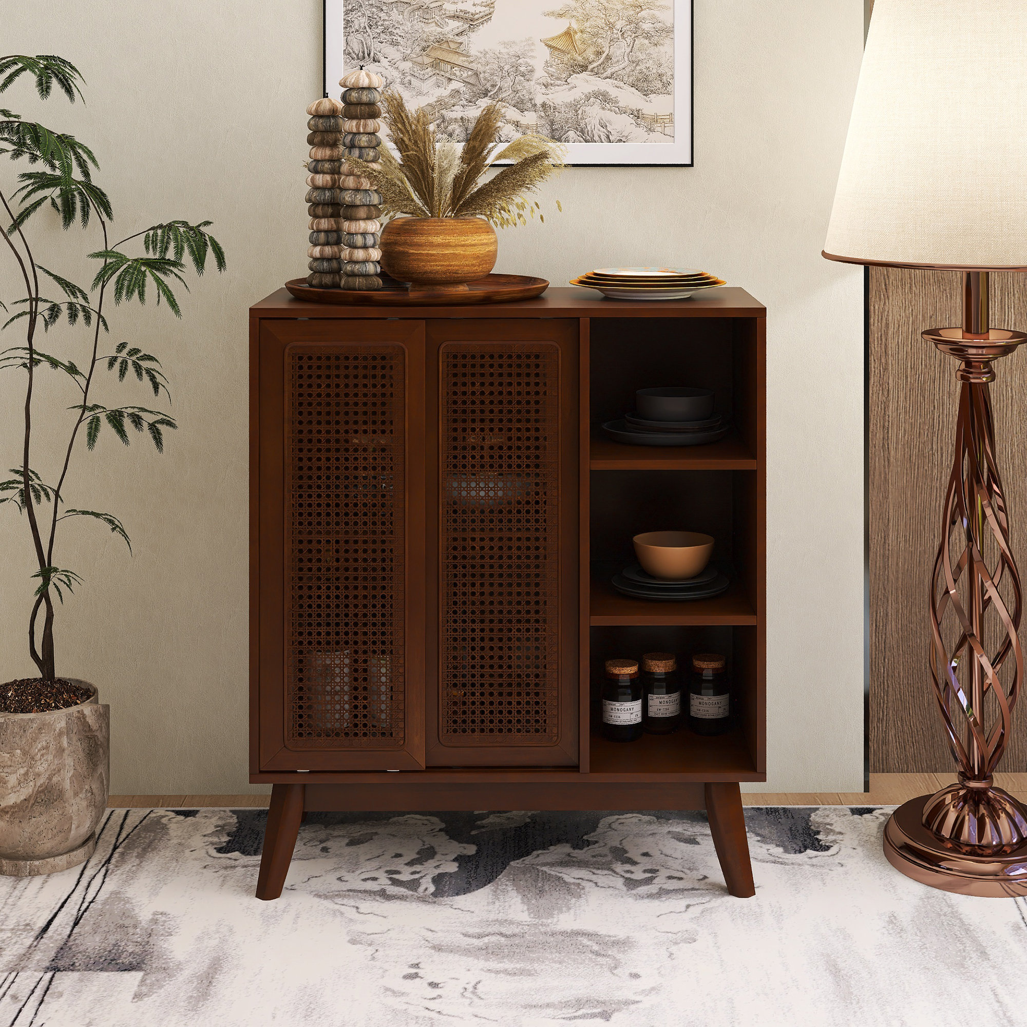 Lhragee 31.50 Inch Wood Sideboard With Adjustable Shelf,Solid Wood Feet ...