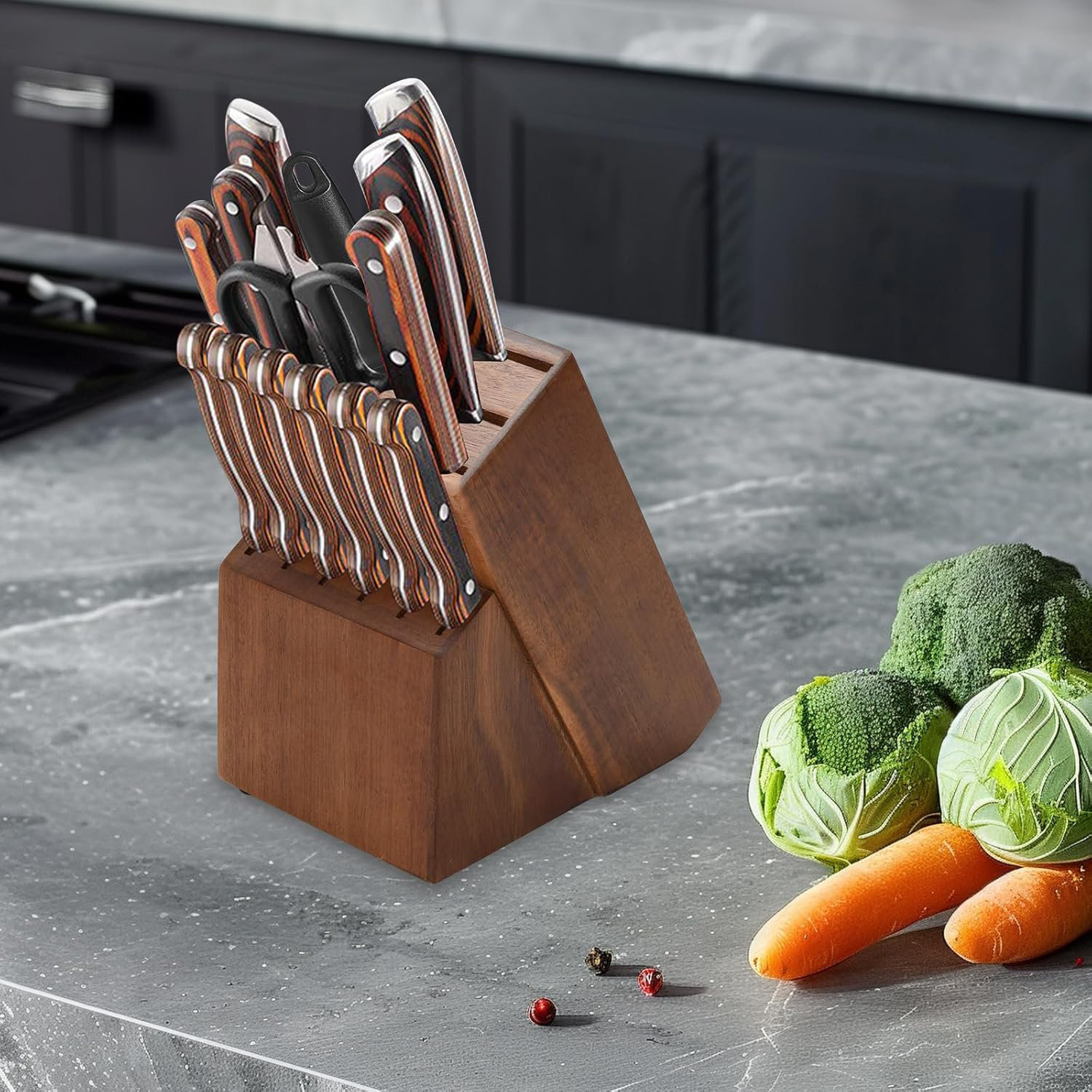 xinchentong Wood Kitchen Knife Block, Universal Kitchen Knife Holder ...