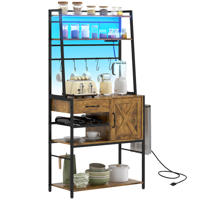 Gracie Oaks Baker's Rack with Power Outlet and LED Lights,Industrial ...