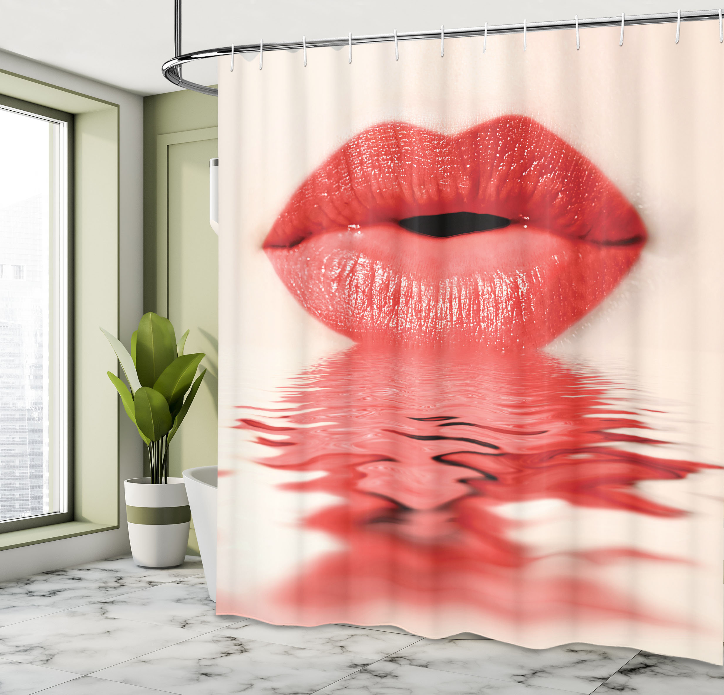 East Urban Home Lips Shower Curtain Female Blowing Kisses Off White and ...