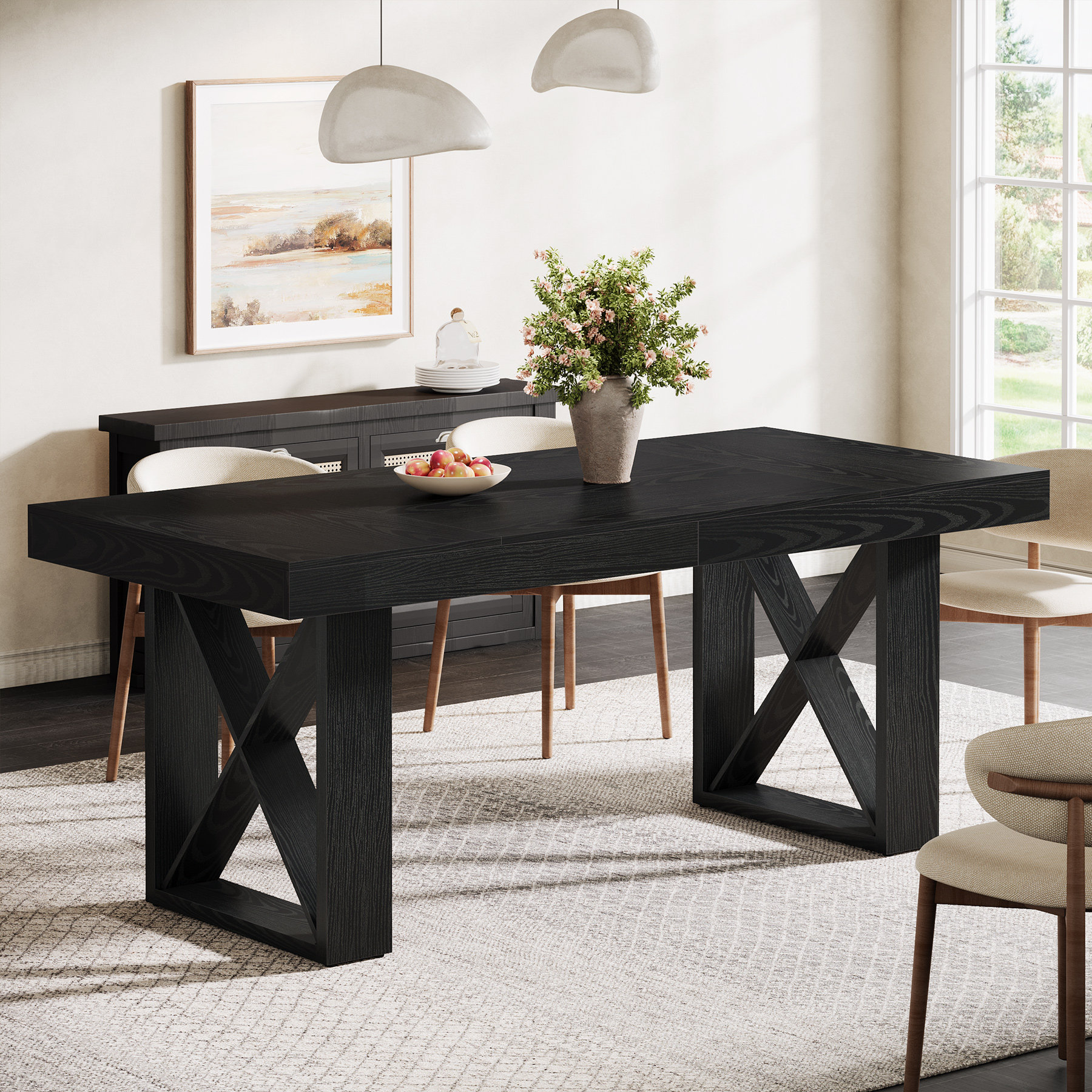 Gracie Oaks 63'' Farmhouse Dining Table for 4–6, Rectangular Kitchen ...