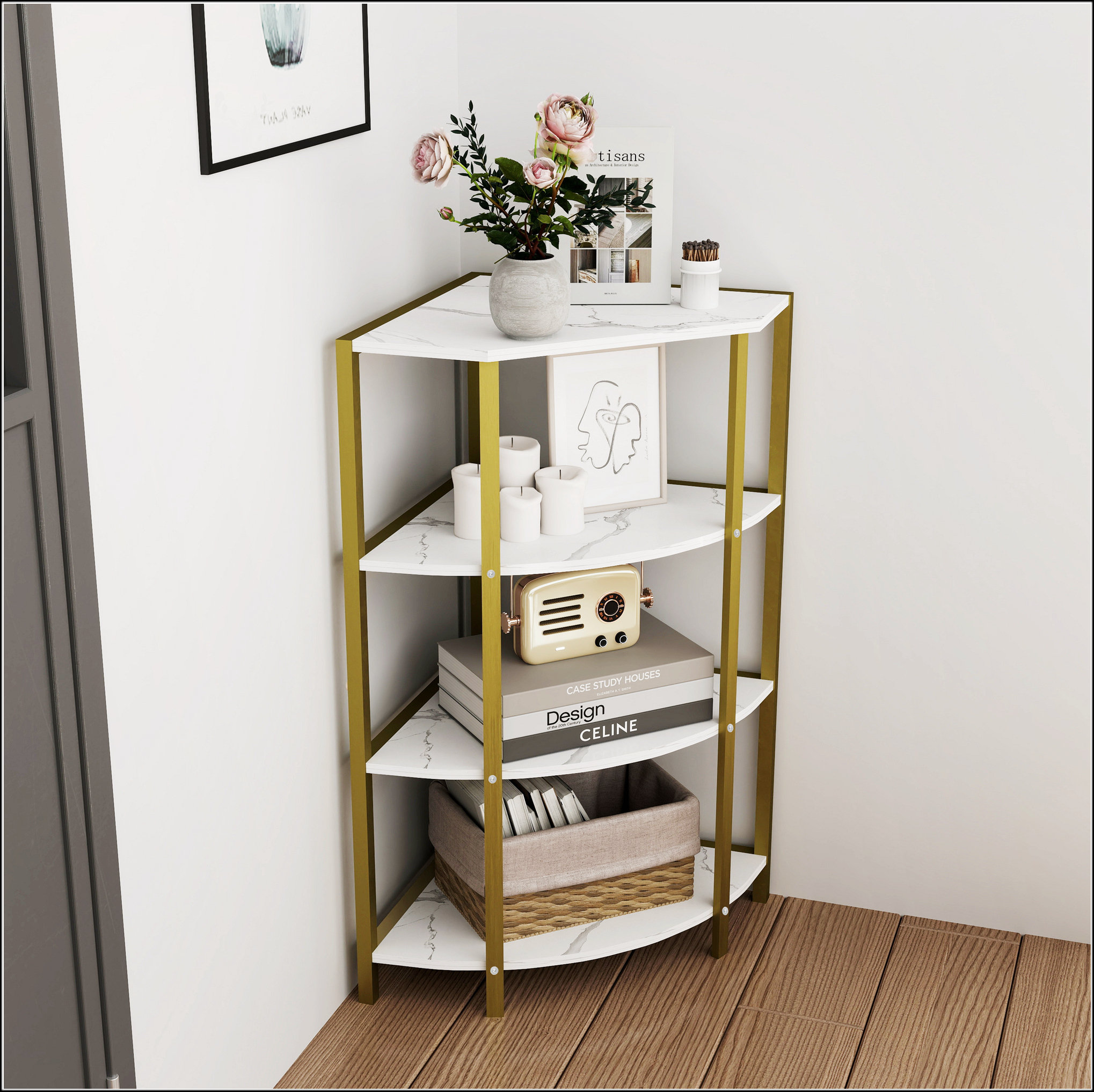 Mercer41 4-Tier Corner Open Shelf,Bookcase Freestanding Shelving Unit ...