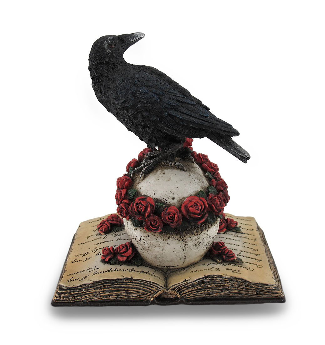 Bungalow Rose Hand-Painted Raven & Skull Statue – Macabre Literary ...