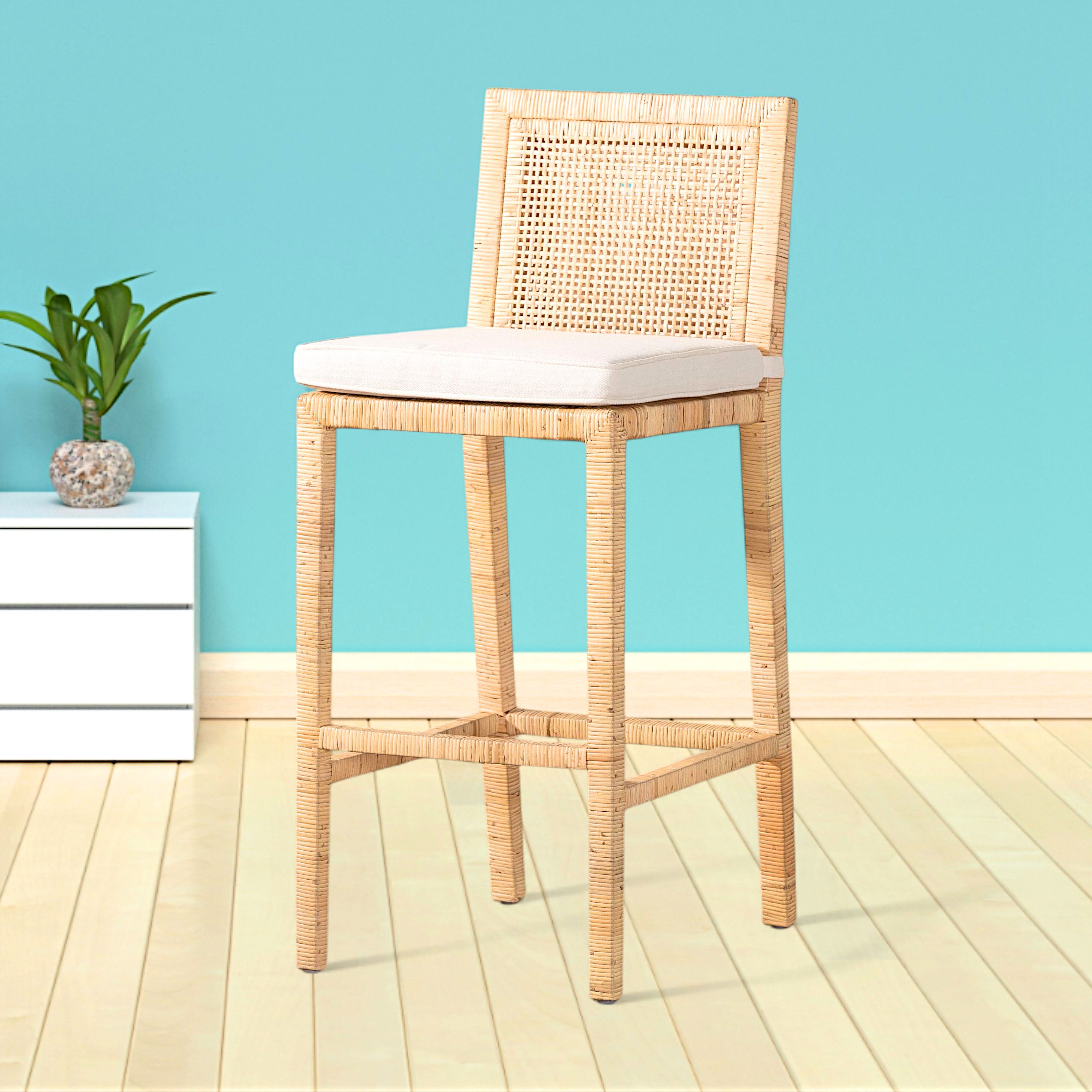 Bay Isle Home™ Malina Bar Stool in Bohemian Natural Rattan | Wayfair