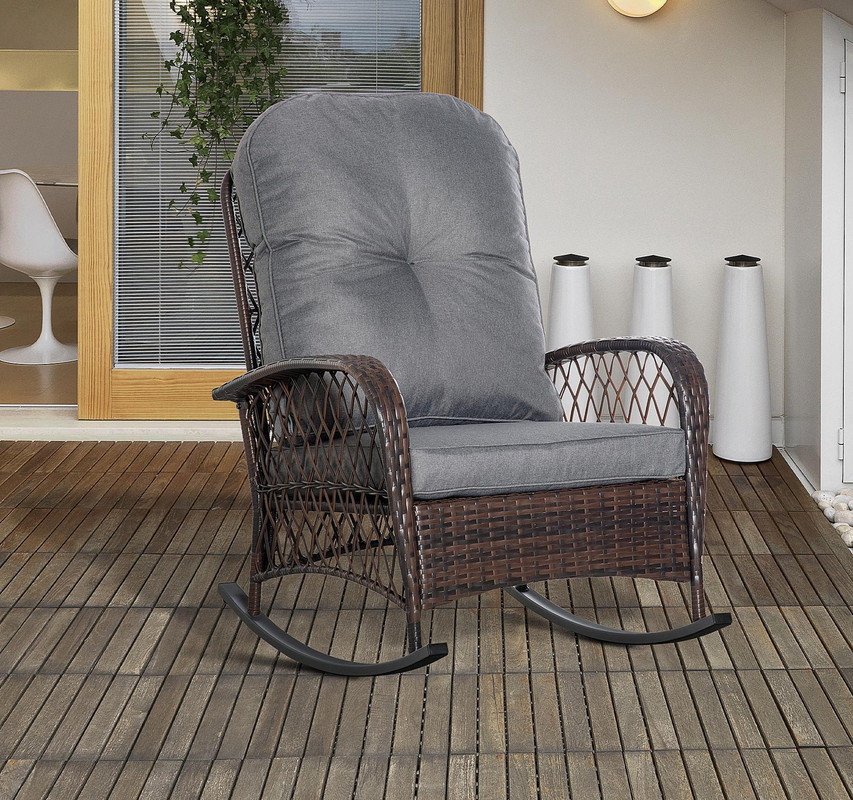 Red Barrel Studio Outdoor Wicker Rocking Chair: Spacious Wide Seat ...