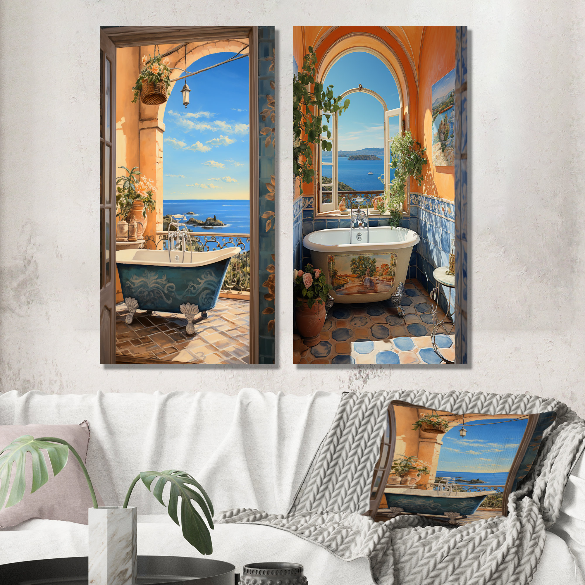Dovecove Blue Italian Bath Serenity II - Bathroom Metal Wall Art Prints Set Of 2 | Wayfair