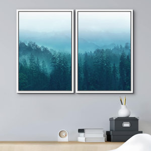 IDEA4WALL Teal Mist & Fog Forest Tree Valley Nature Landscape Print ...