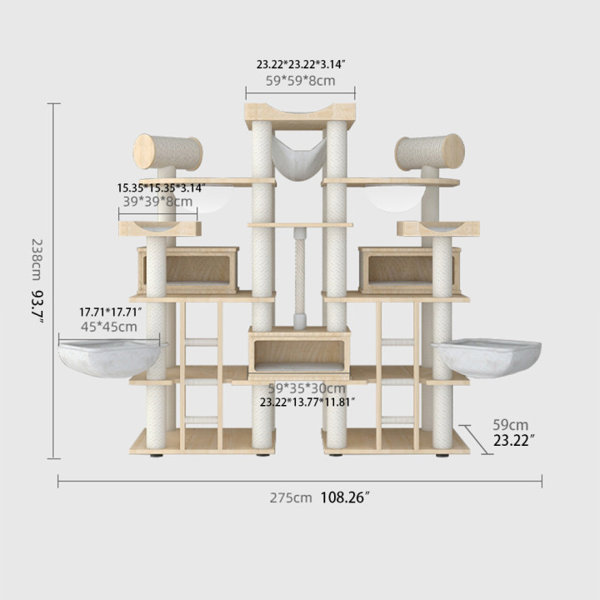 KZLAA 94'' H Large Solid Wood Cat Tree Multi-Level Tall Cat Tower Cat ...