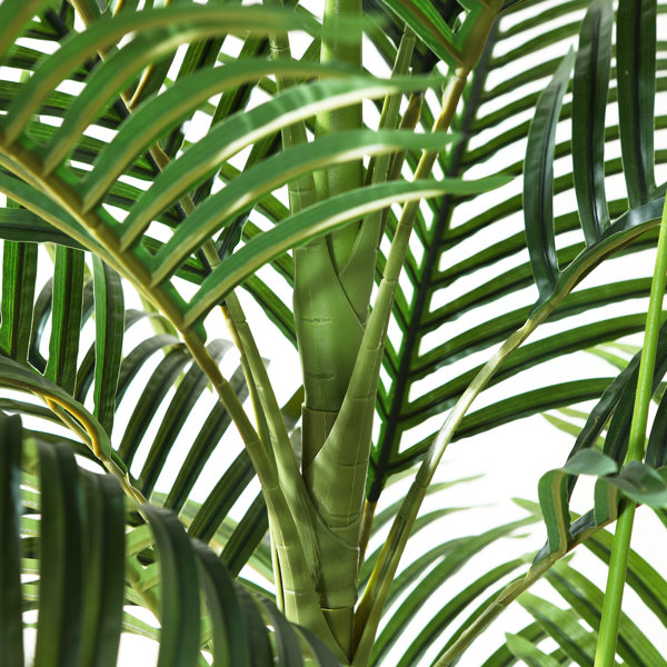 Primrue Adcock Faux Palm Tree in White Planter, Faux Green Palm Plant ...