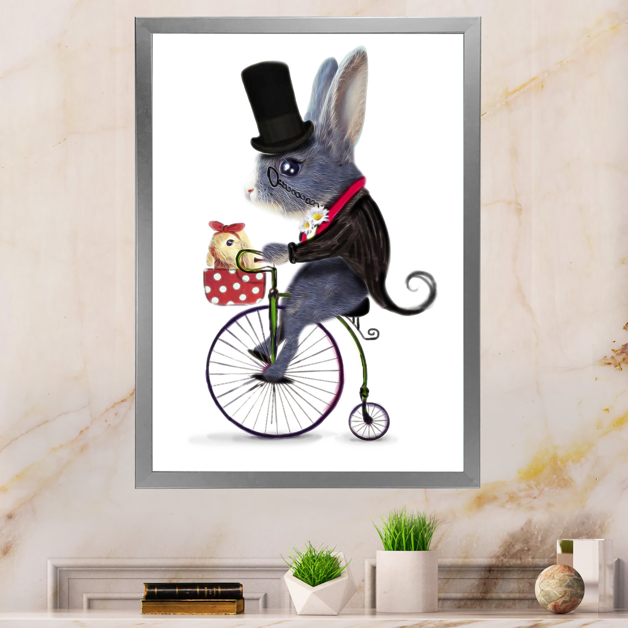 Trinx Cartoon Rabbit Riding Bicycle - Children''s Art Canvas Artwork ...