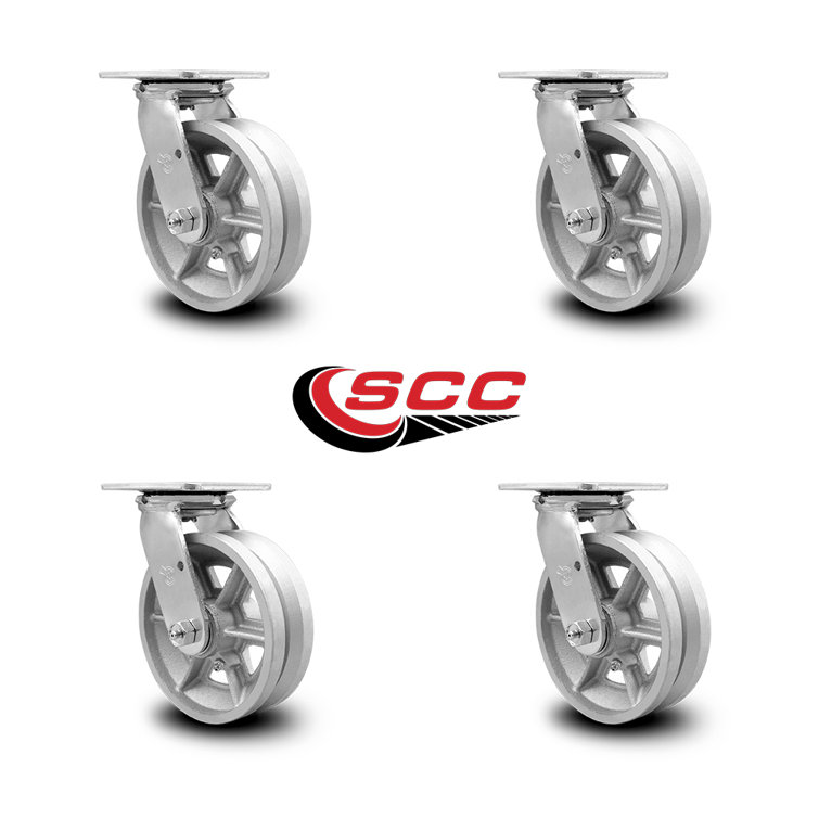 Service Caster 6 Inch V Groove Semi Steel Wheel Swivel Caster Set with ...
