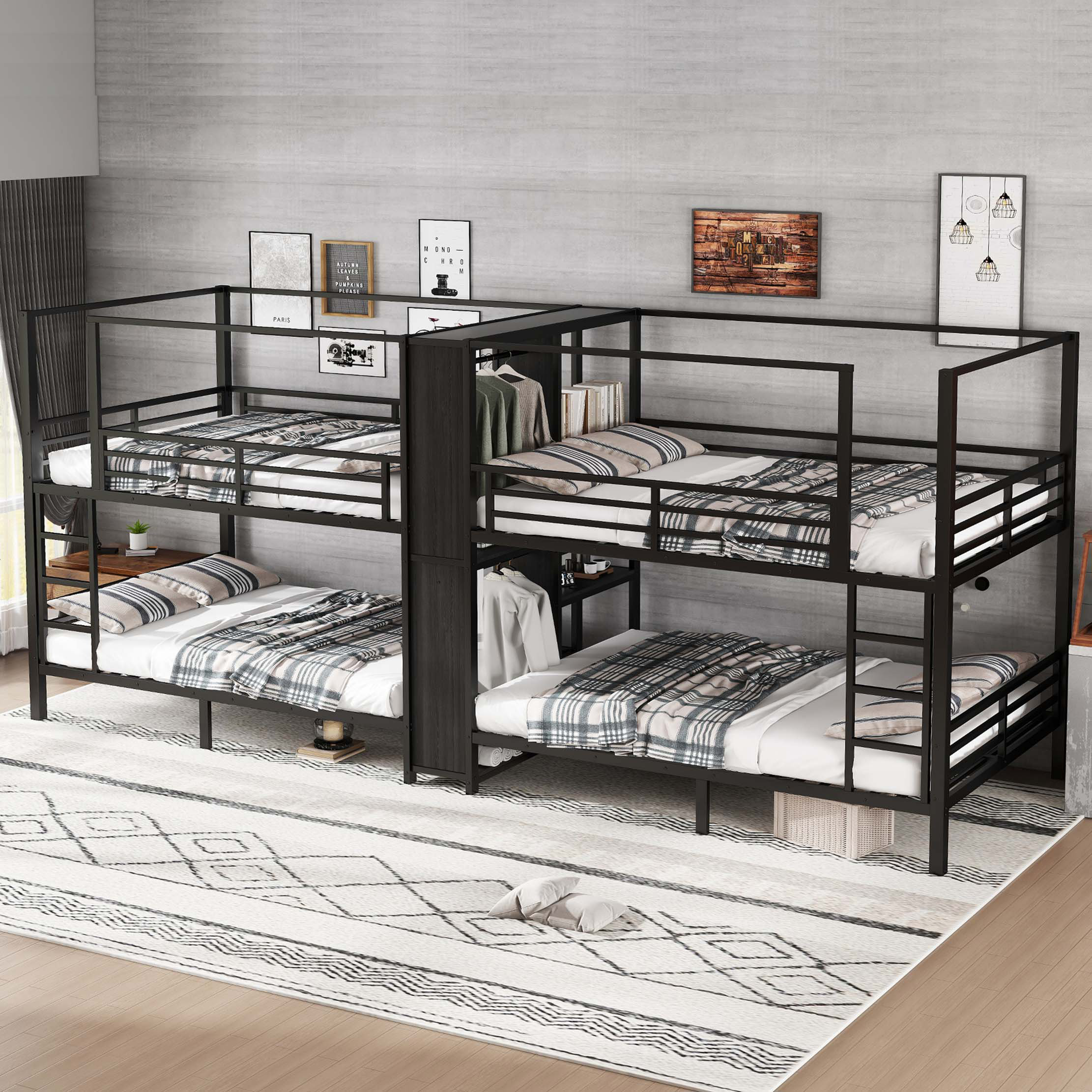 Trent Austin Design® Full-Size Quadruple Metal Bunk Bed with Wardrobe ...