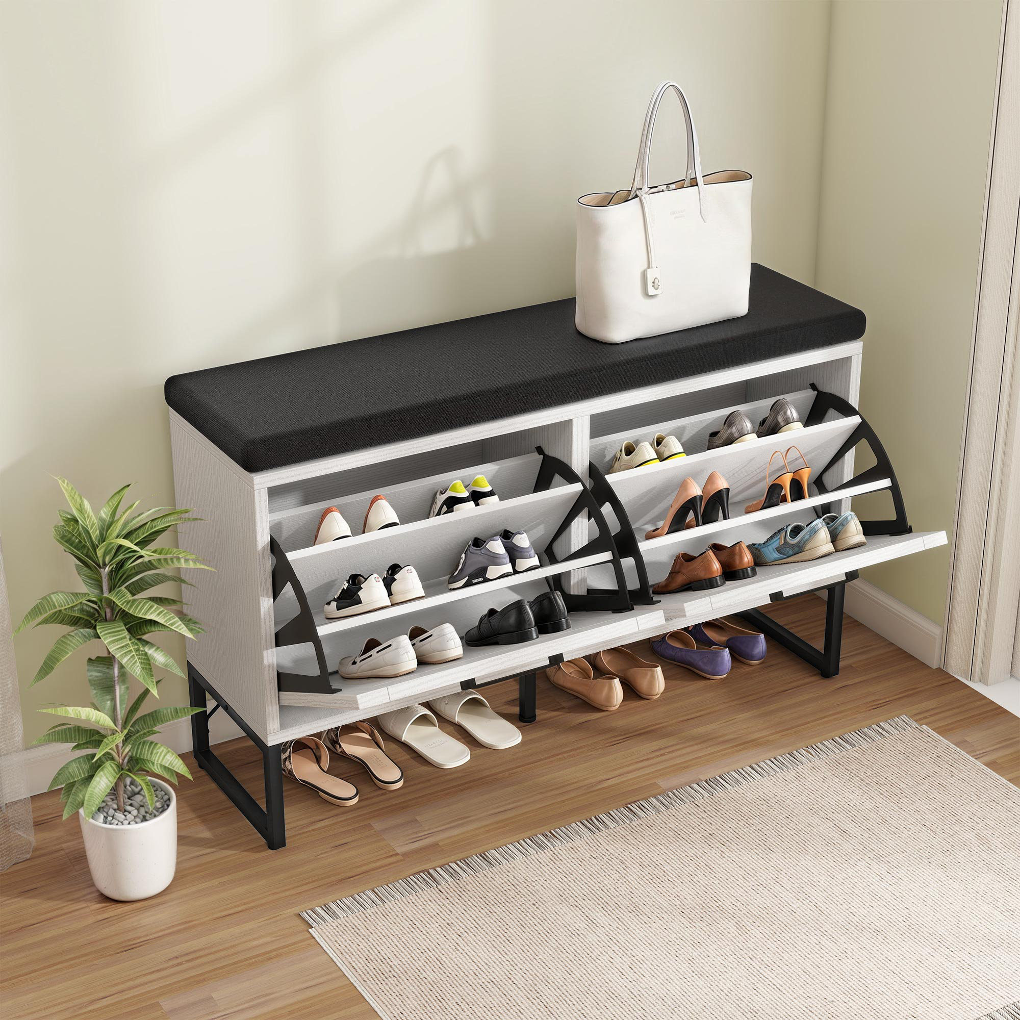 Gracie Oaks 2-Tier Flip Drawers Storage Shoe Bench Cabinet Rack ...