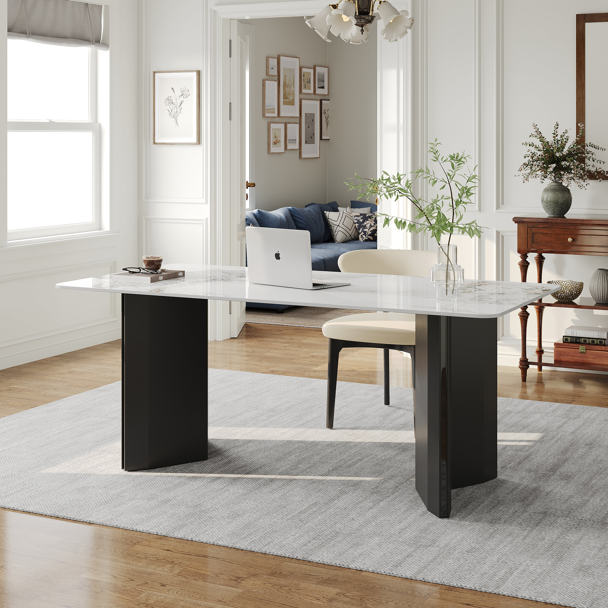Latitude Run® 63" Modern Rectangular Writing Desk, Glossy White ...