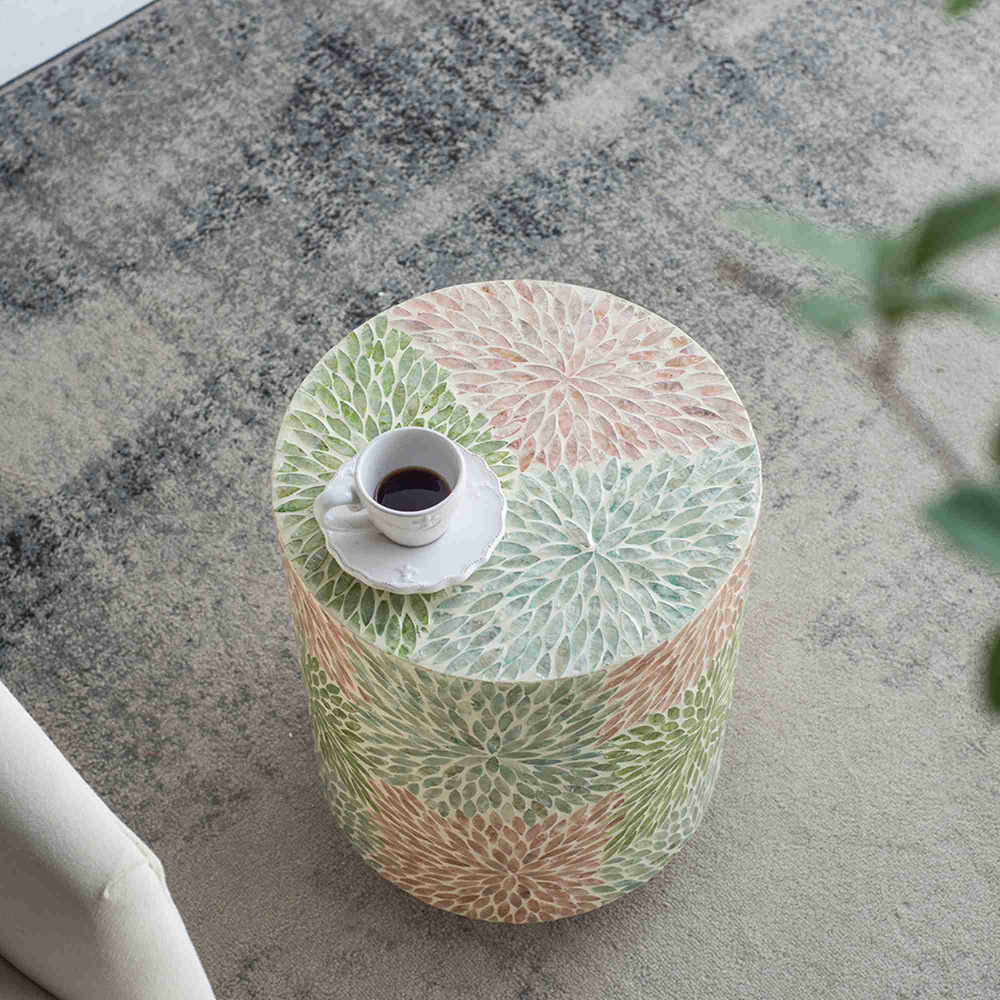 Dakota Fields D14x18" Cylindrical Garden Capiz Stool, Accent Side Table ...