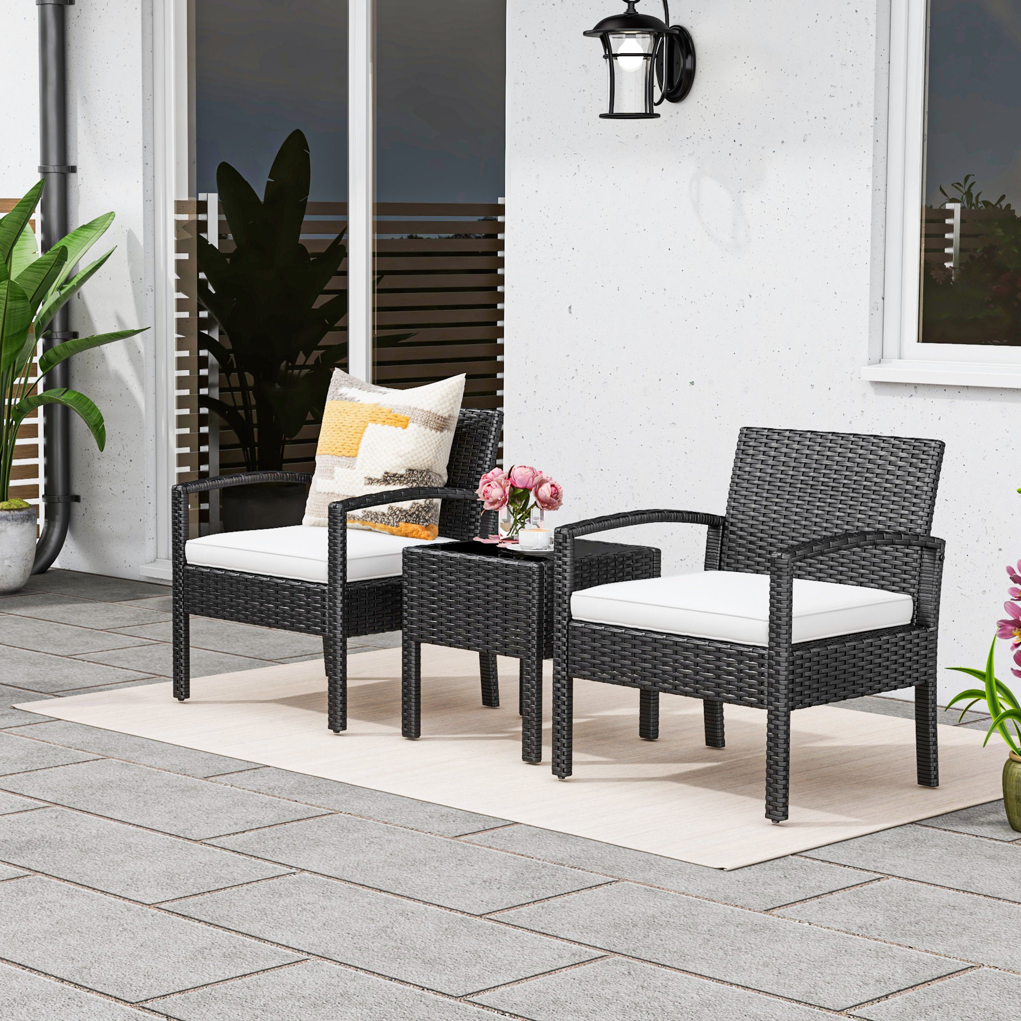 Winston Porter 3-Piece Outdoor Bistro Set PE Rattan Chairs With ...