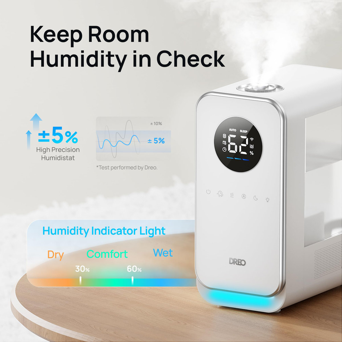 HomCom 5L Top Filling Intelligent Silent Cool Mist Humidifier | Wayfair