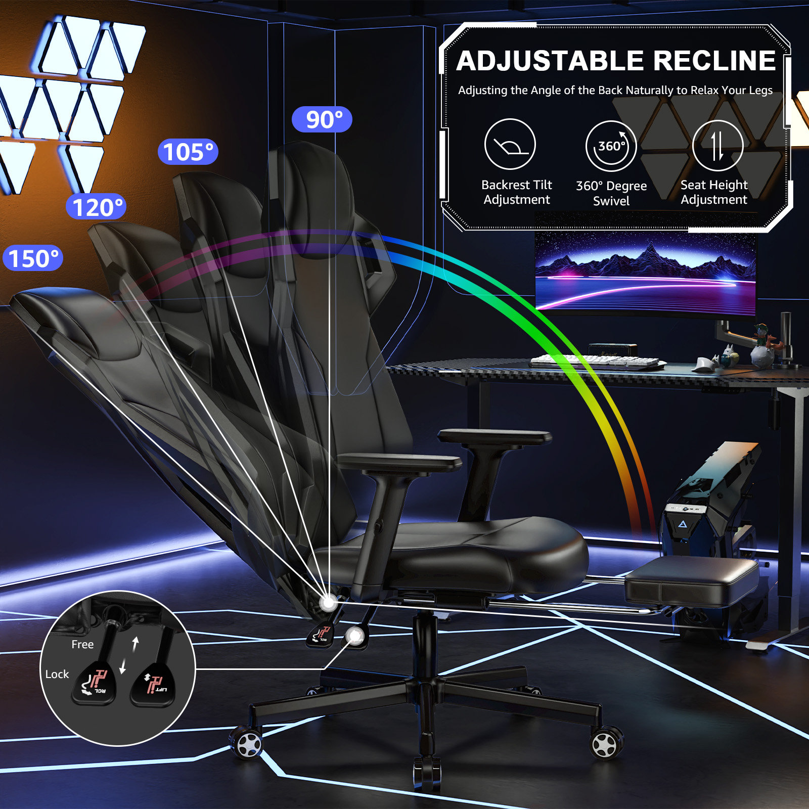 Inbox Zero Gaming Chair Office Chair Pu Leather With Footrest ...