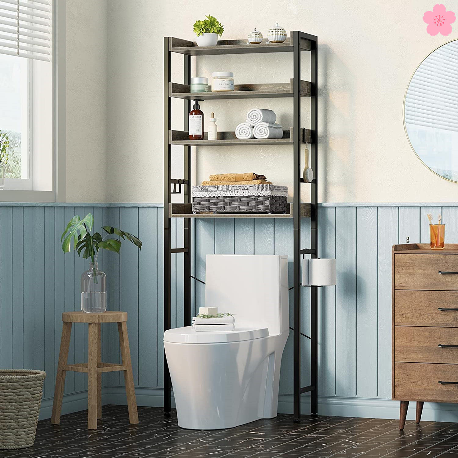 17 Stories 24'' W x 66'' H x 9'' D Free-Standing Bathroom Shelves | Wayfair