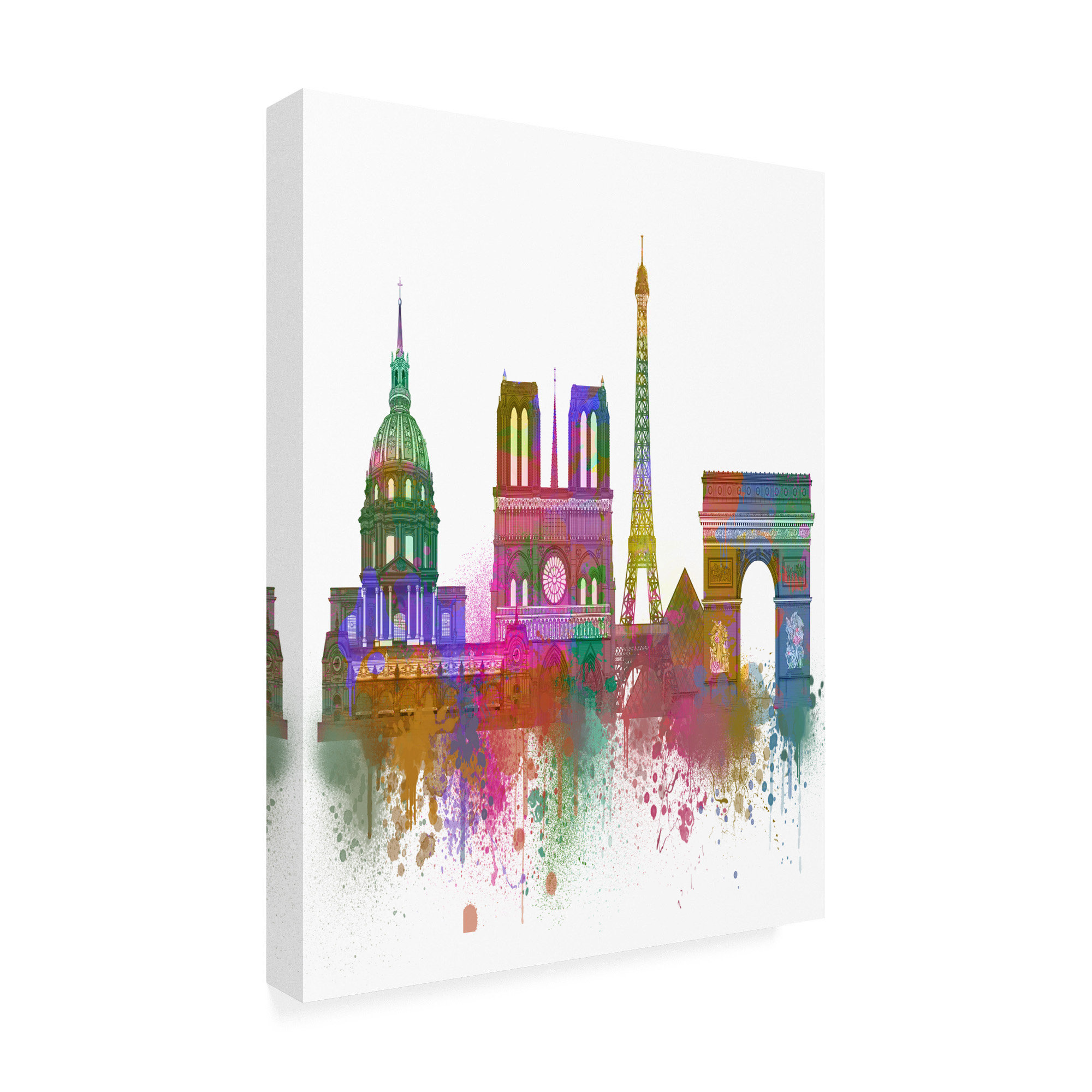 Ebern Designs Paris Skyline Rainbow Bright by Fab Funky - Wrapped ...