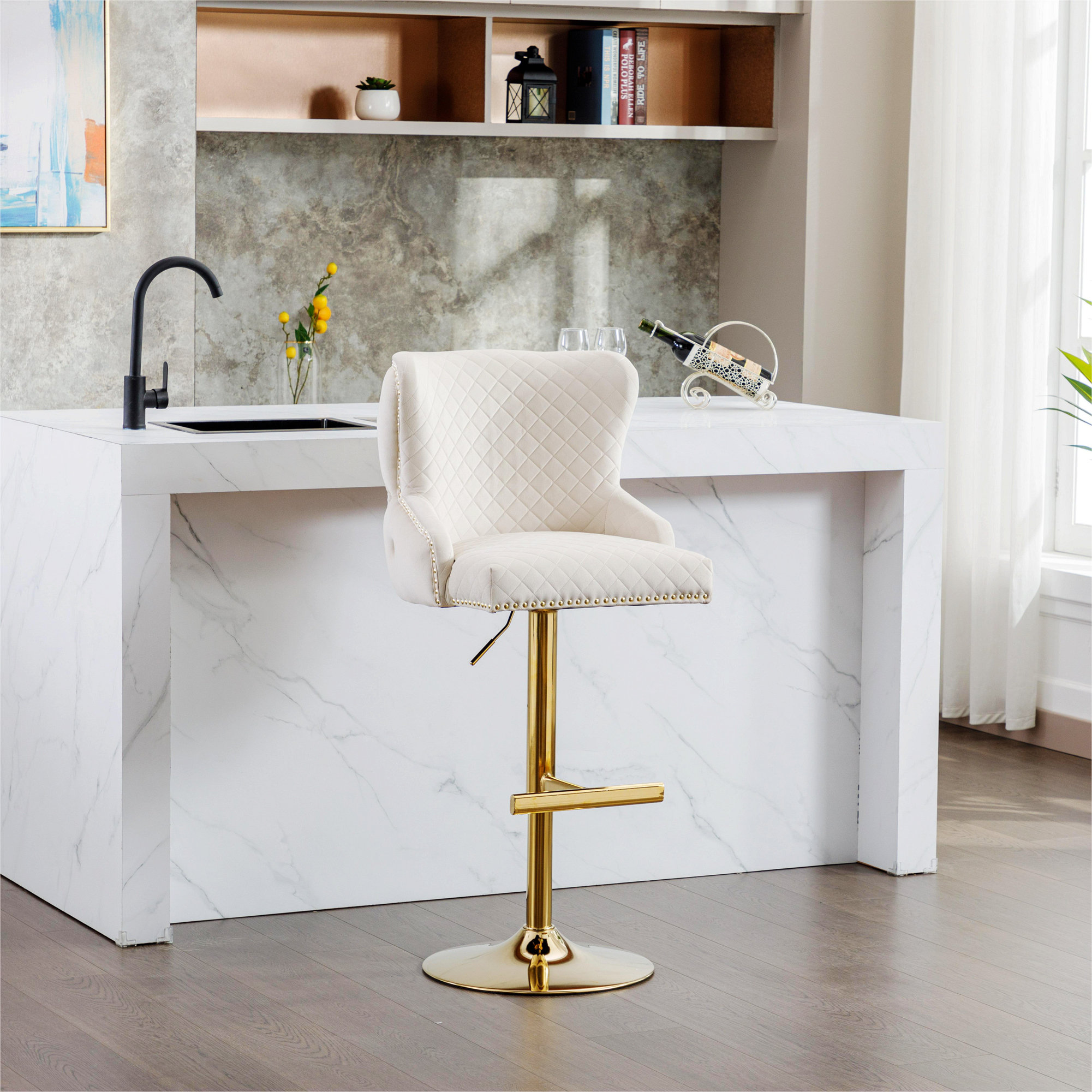 Mercer41 Single Bar Stool With Adjustable Height Design, Modern ...