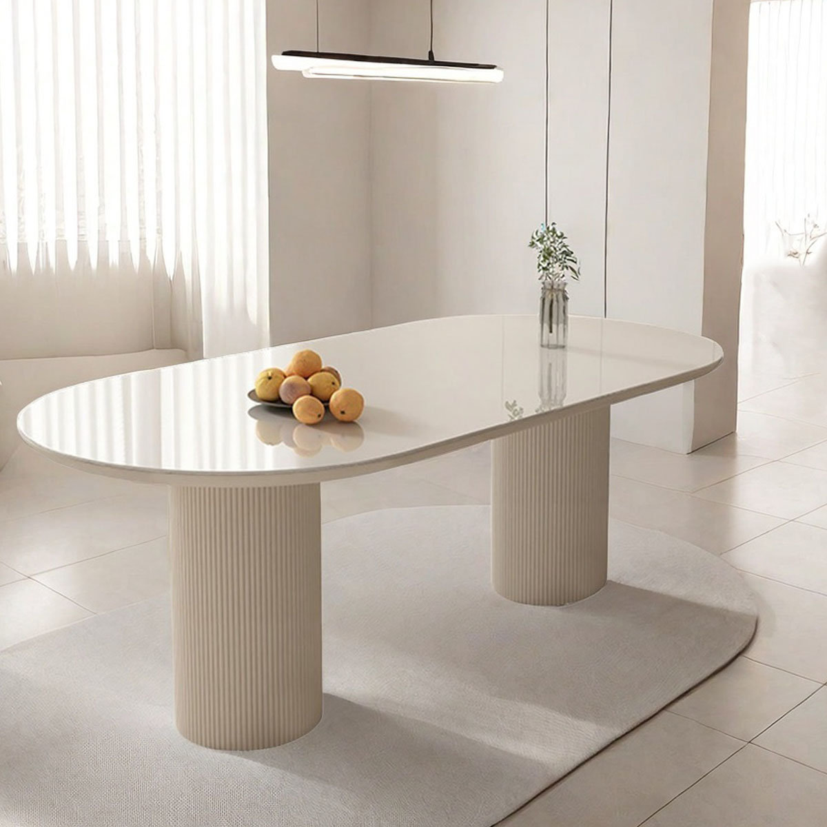 ASS Comfort Zone Matte Stone Dining Table with Roman Column Legs ...